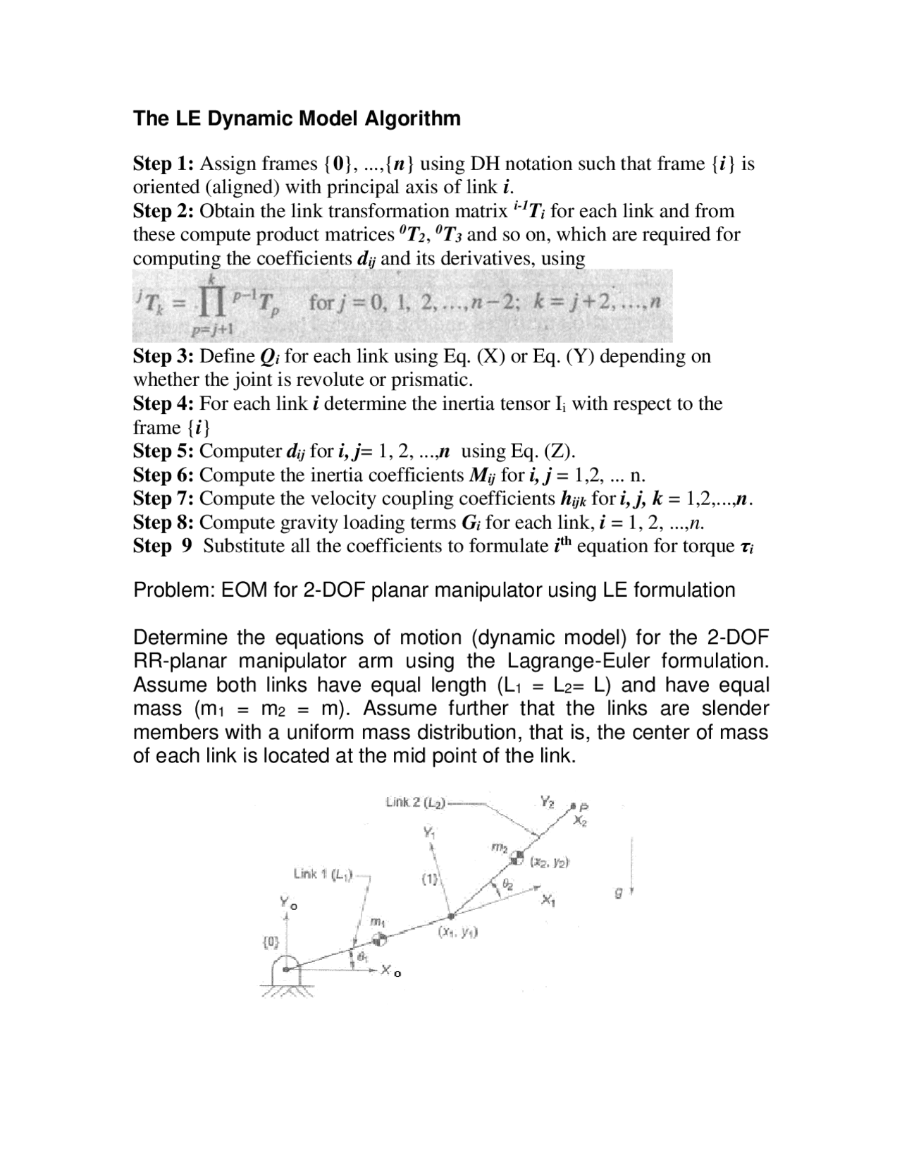 The LE Dynamic Model Algorithm 2 DOF Problem | Study notes Robotics ...