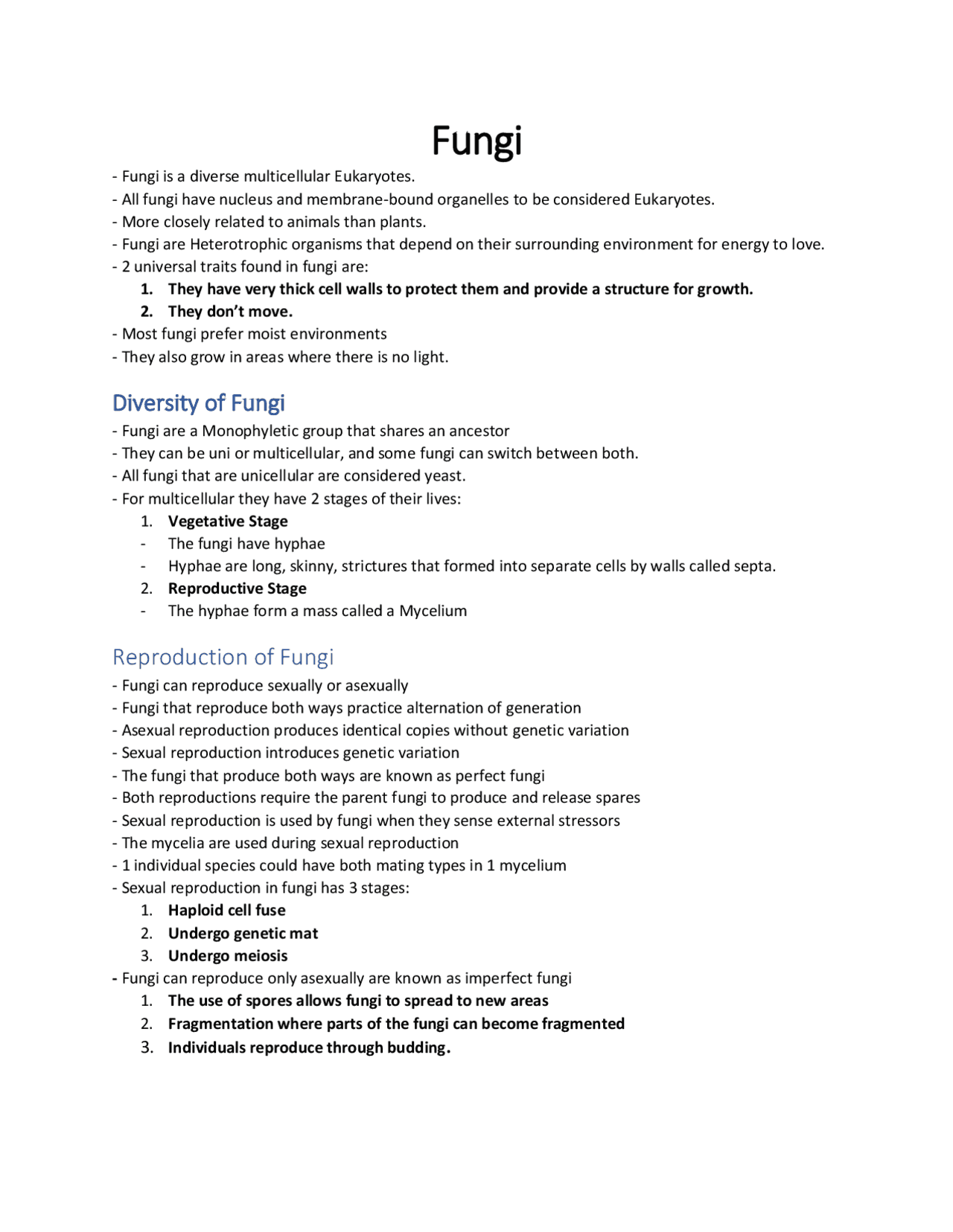 Study Notes about Fungi | Study notes Earth science | Docsity