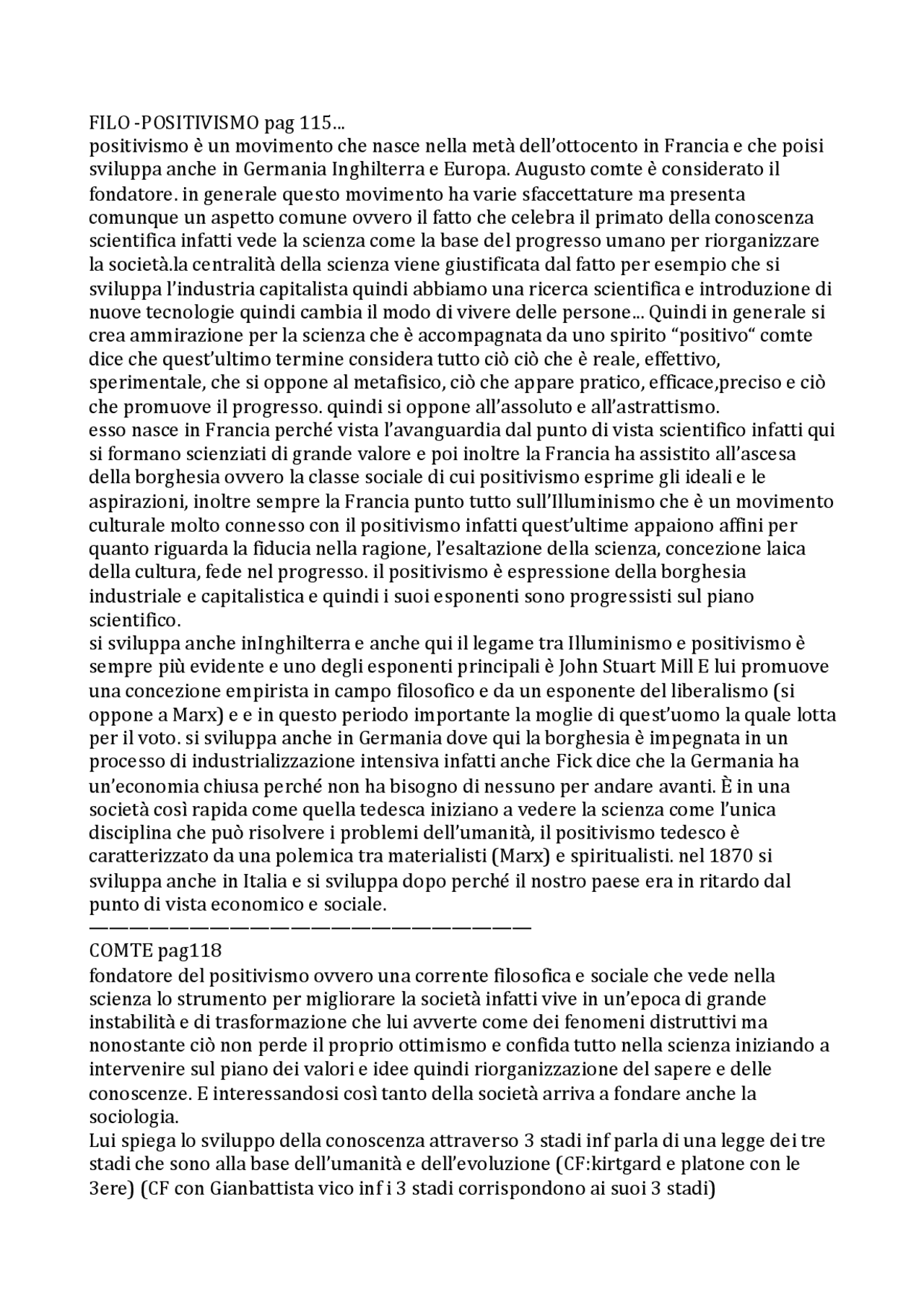 Auguste Comte E Il Positivismo Appunti Di Filosofia Docsity