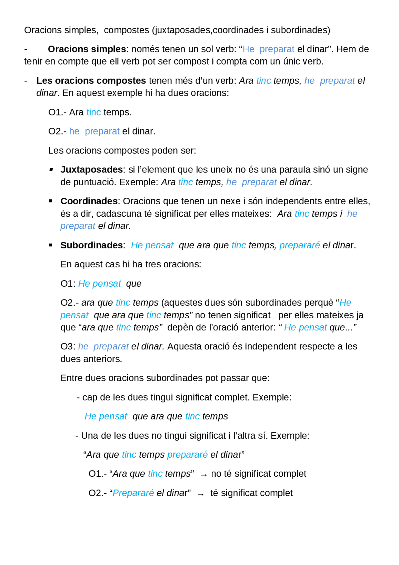 Oracions Simples I Compostes Ejercicios De Catalán Docsity