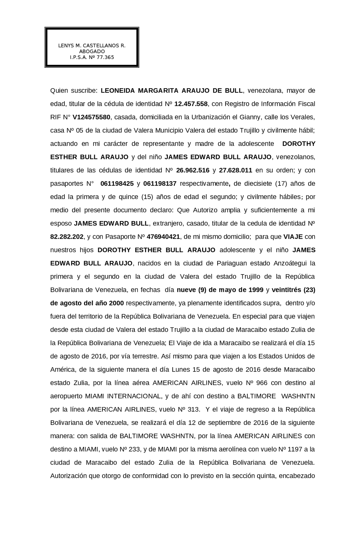 DOCUMENTO NOTARIADO DECLARACION DE VOLUNTAD DE PADRES PARA NIÑO ...