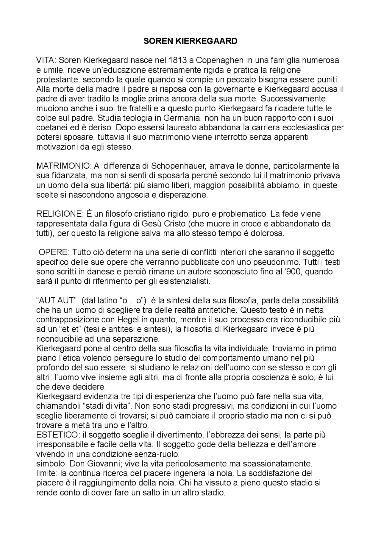 Riassunto Kierkegaard Appunti Di Filosofia Docsity
