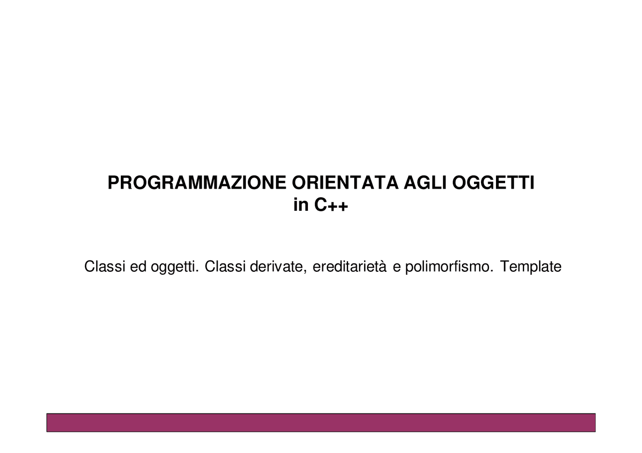 Programmazione Orientata A Oggetti Dispense Di Informatica Docsity