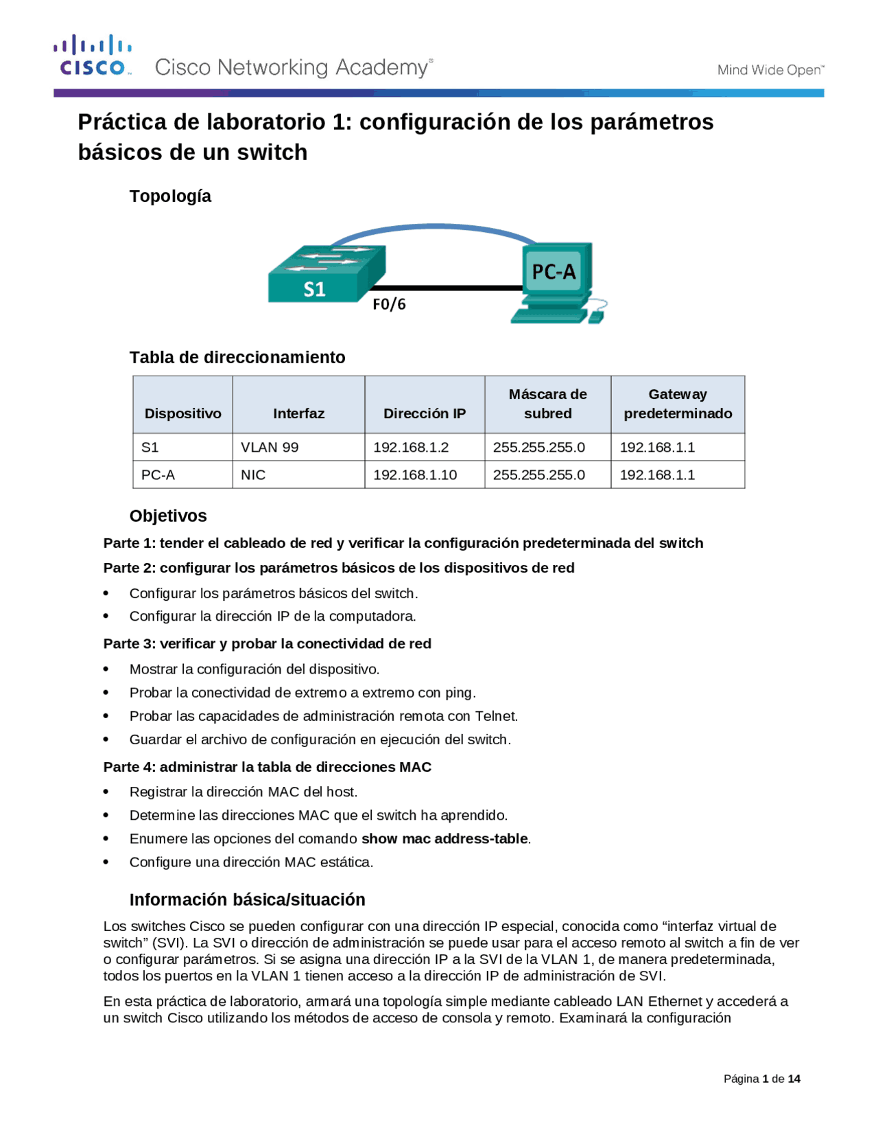 1_1_1_6_lab_configuring_switch_settings | Exercises of Computer Networks | Docsity