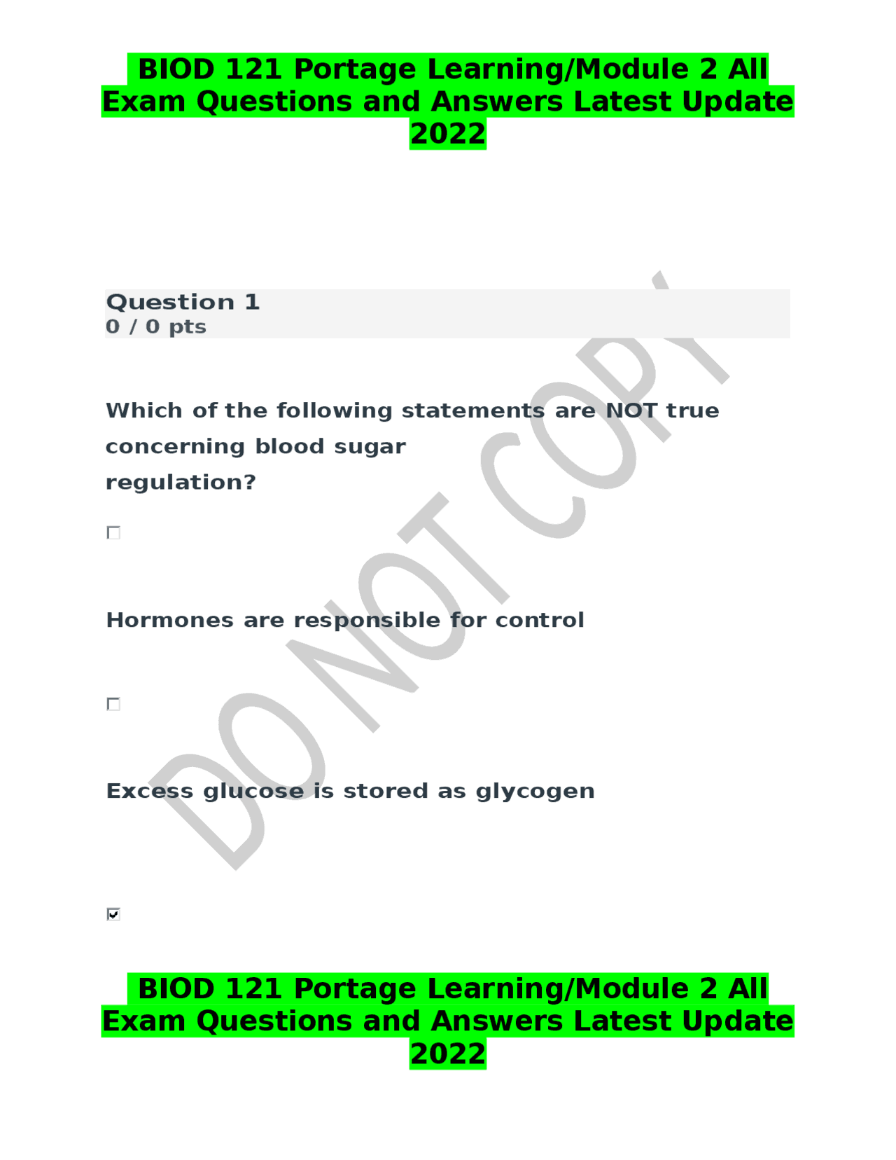 BIOD 121 Portage Learning/Module 2 All Exam Questions and Answers ...