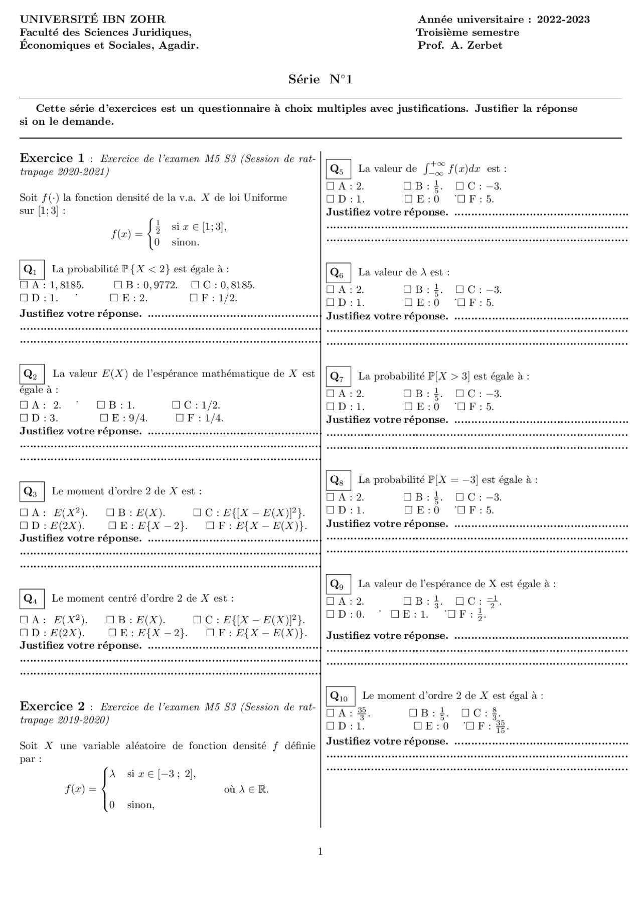 Economiques exercise | Exercises Economics | Docsity