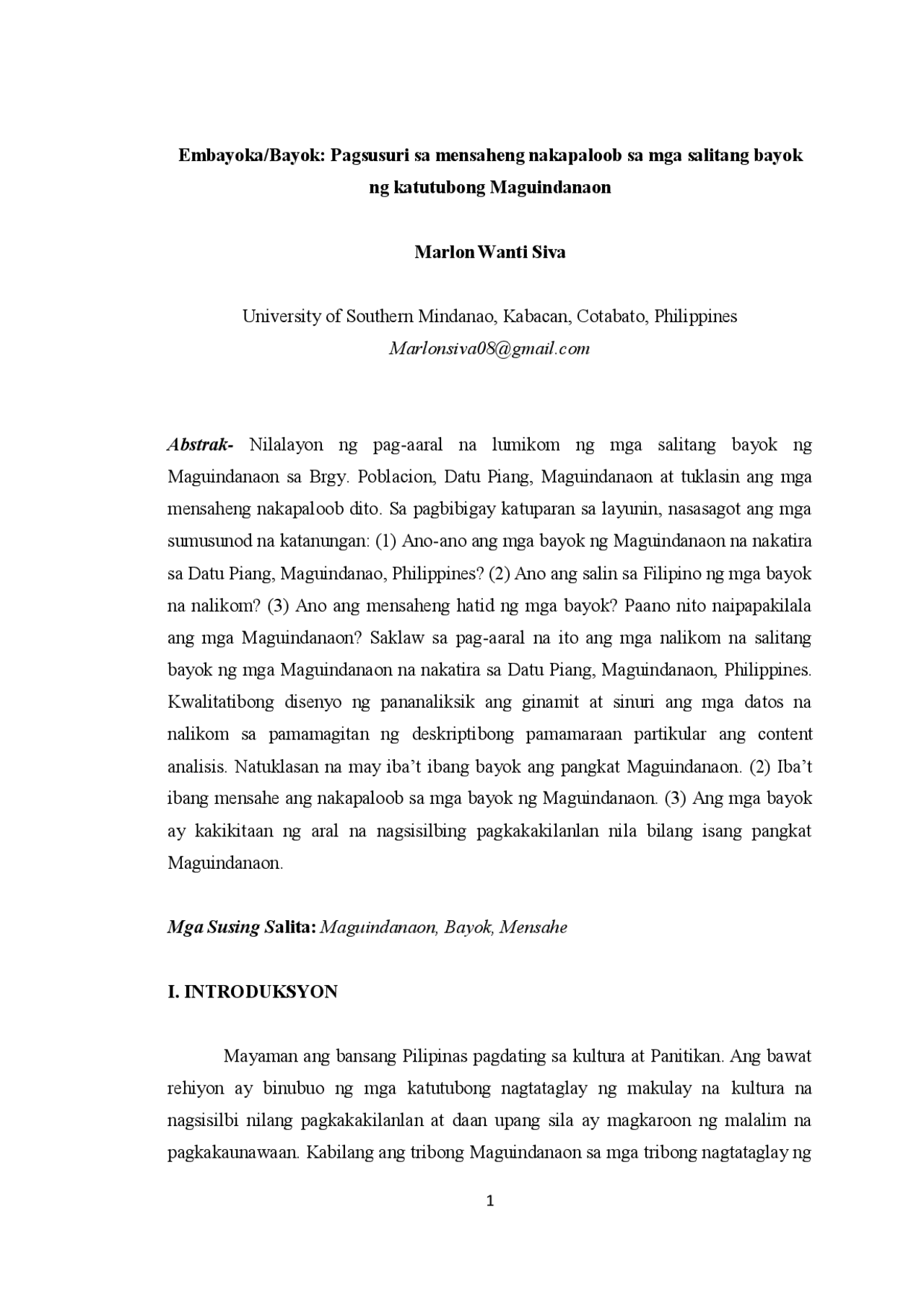 EMBAYOKA ISANG PANANALIKSIK | Provas ENEM Diritto | Docsity