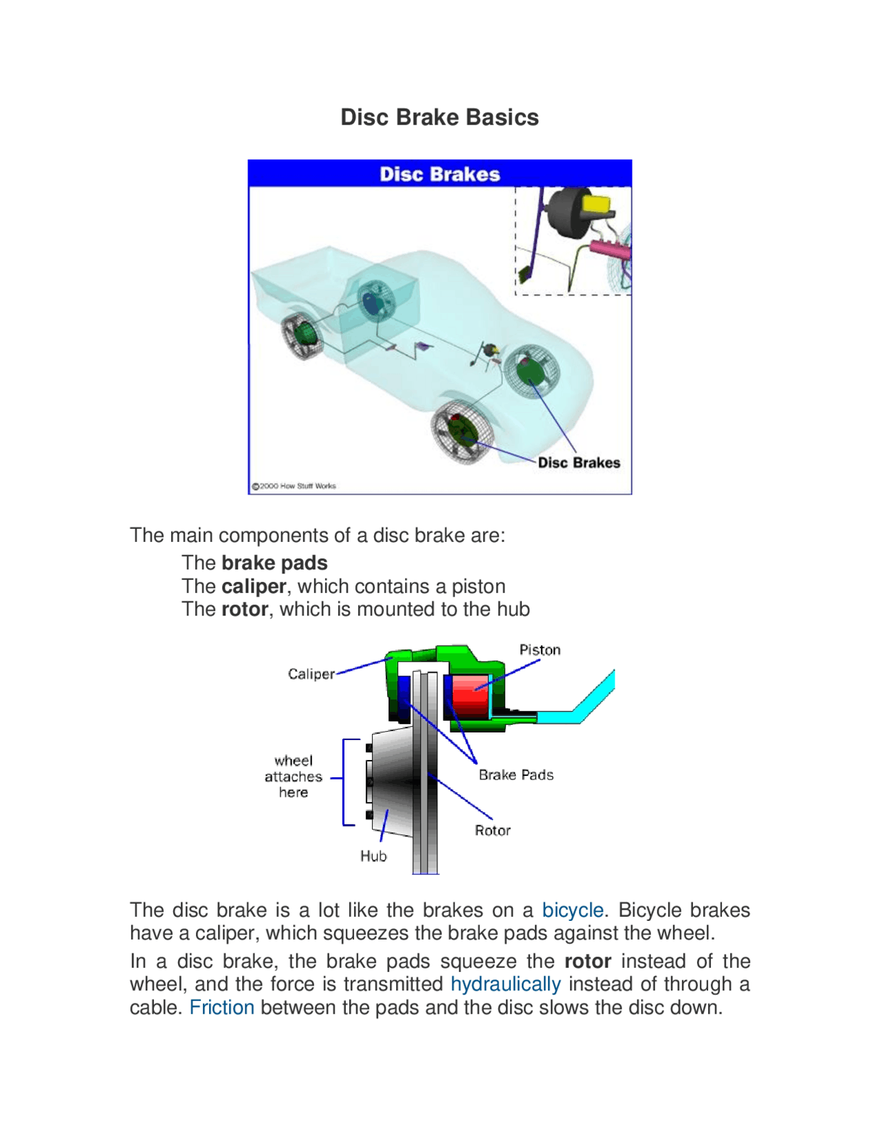 Vehicle Design - Disc Brake Basics | Study notes Motor Vehicle Design ...