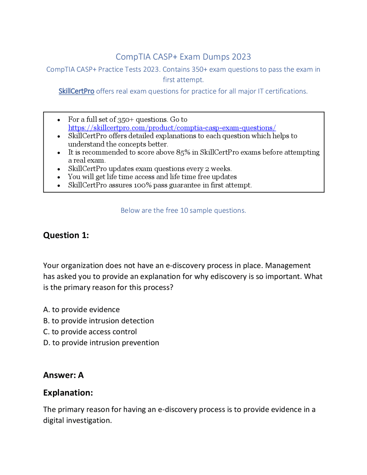 CompTIA CASP+ Exam Dumps 2023 | Exercises Computer Science | Docsity