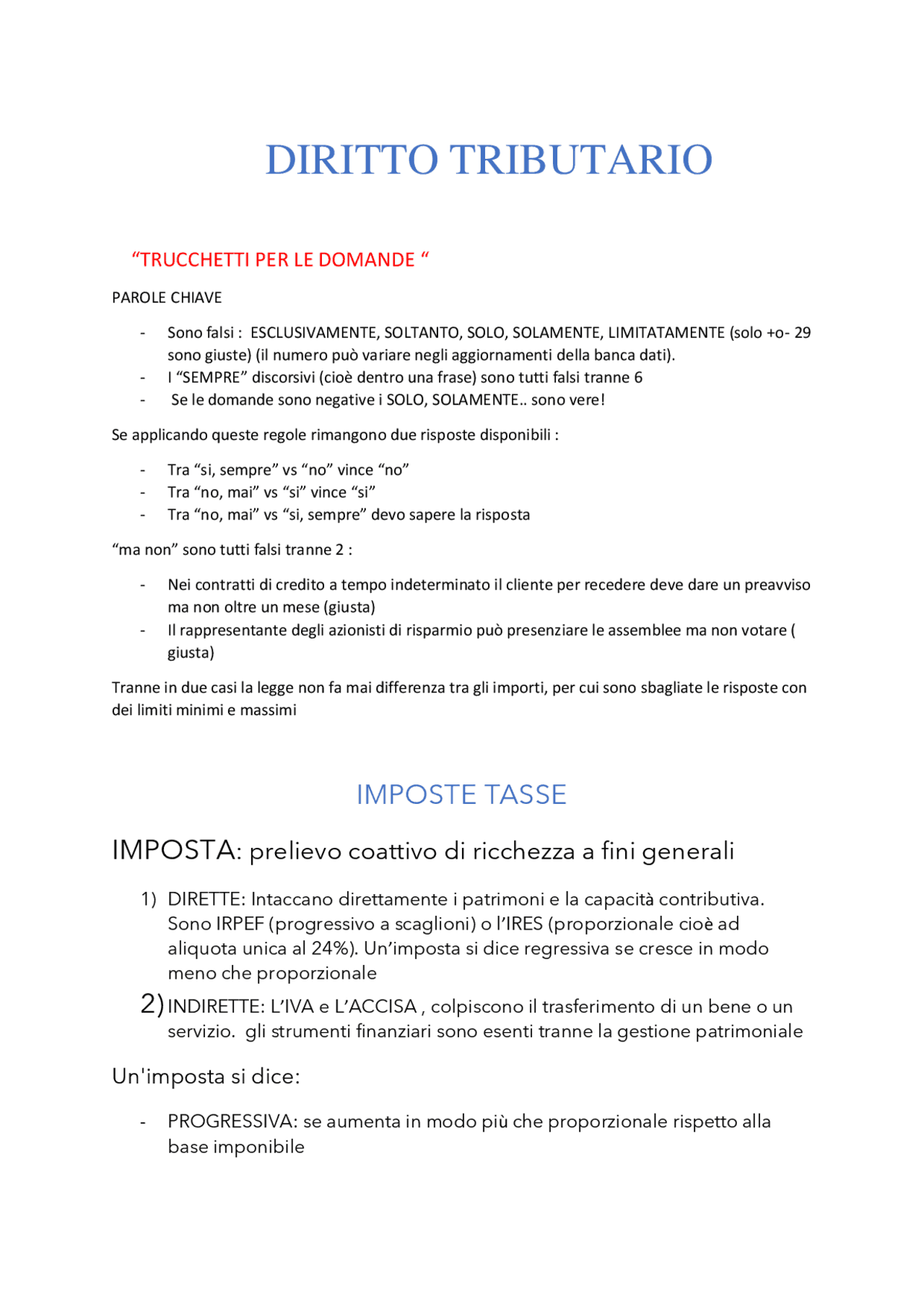 Esame OCF - Diritto Tributario | Schemi e mappe concettuali di Diritto Tributario | Docsity