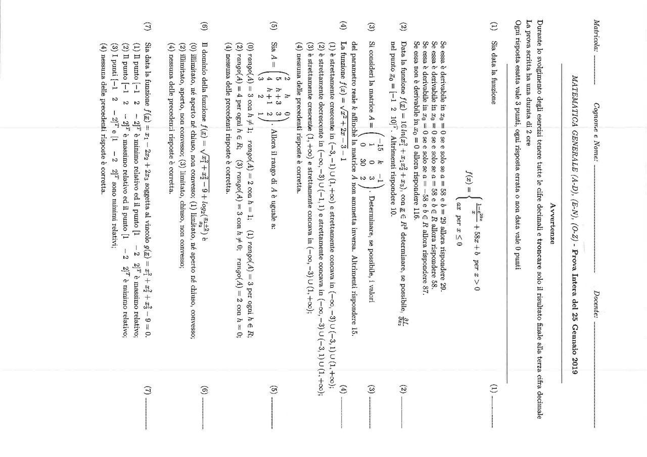 Matematica Generale Es Prove Desame Di Matematica Generale Docsity