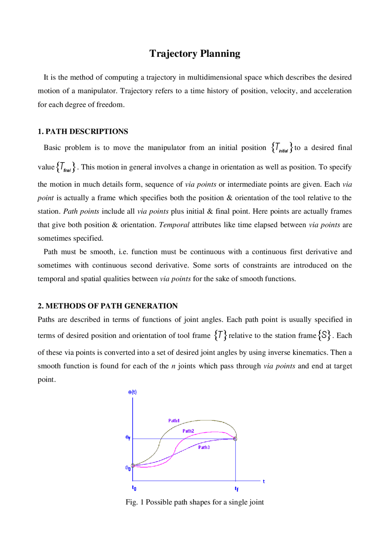 Robotics - Trajectory Planning | Study notes Robotics | Docsity