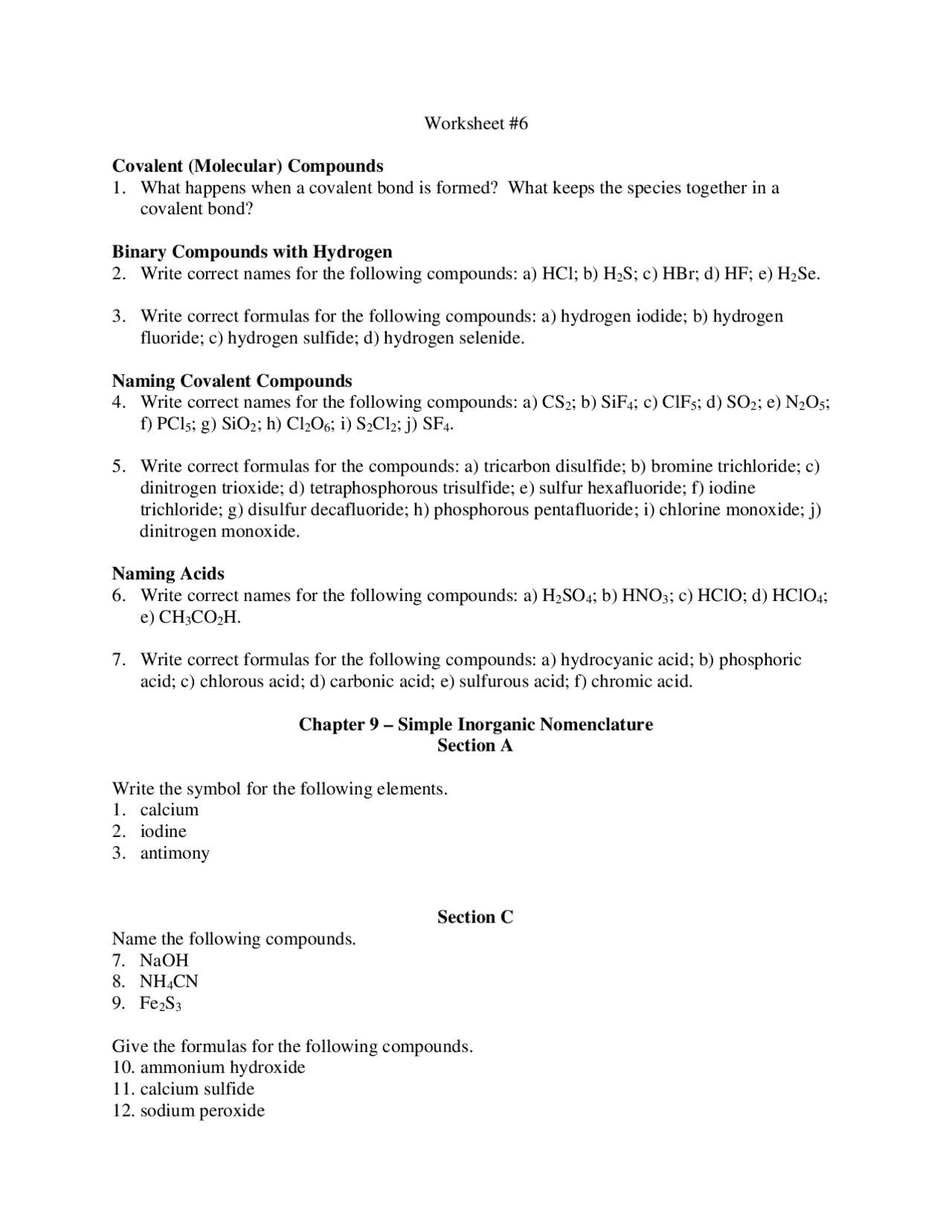 Worksheet 6. Covalent (Molecular) Compounds | Study notes Chemistry ...