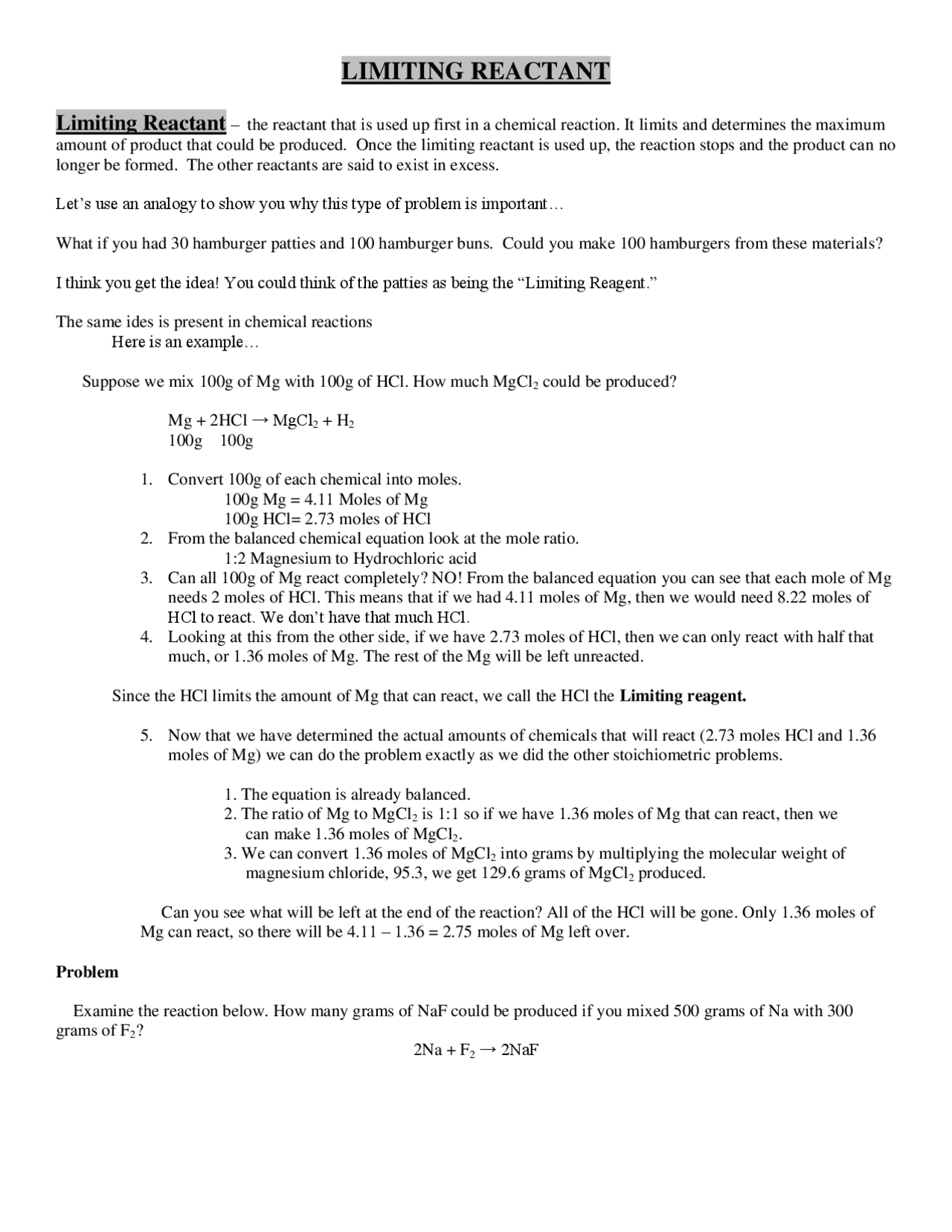 Limiting Reactant Study Notes Chemistry Docsity