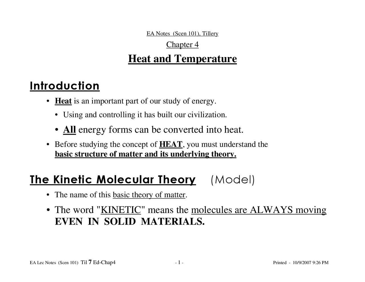 Heat and Temperature Introduction The Kinetic Molecular ... | Study ...
