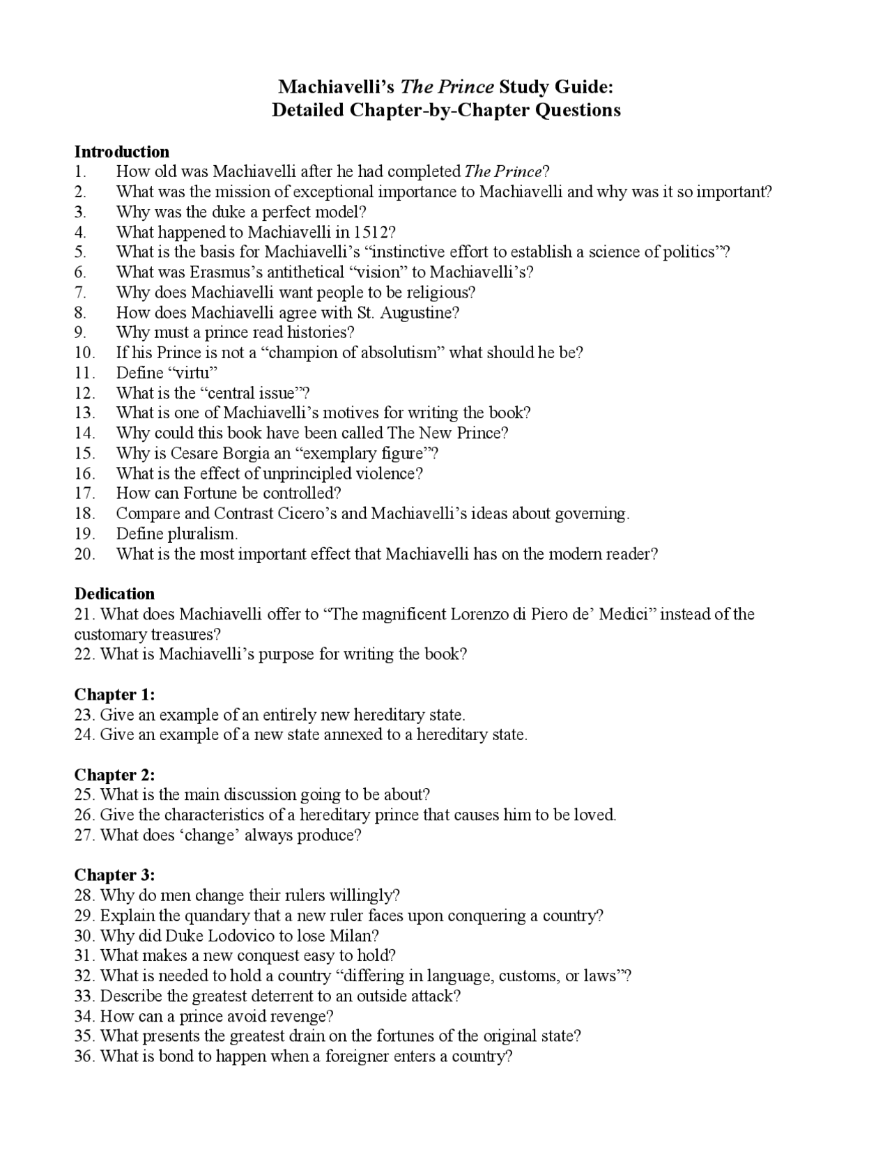 Machiavelli's The Prince Study Guide: Detailed Chapter-by ...