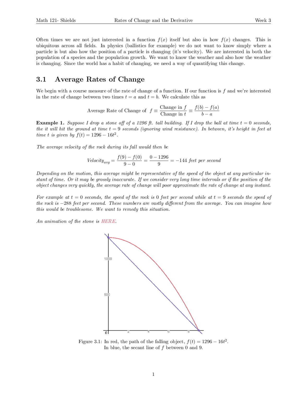 3.1 Average Rates of Change | Summaries Physics | Docsity