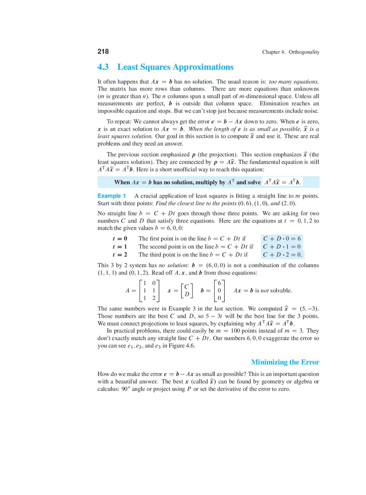 4.3 Least Squares Approximations | Lecture notes Geometry | Docsity