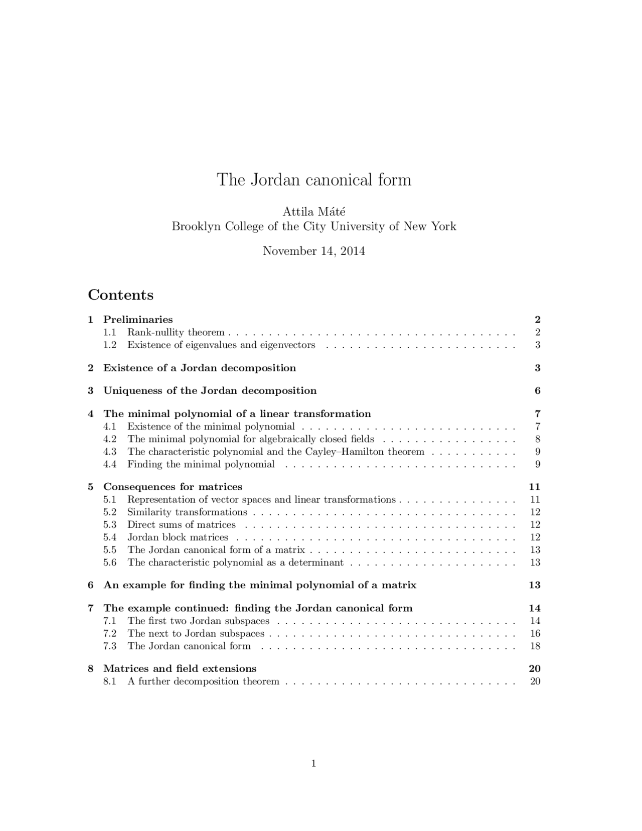 The Jordan canonical form | Exercises Construction | Docsity