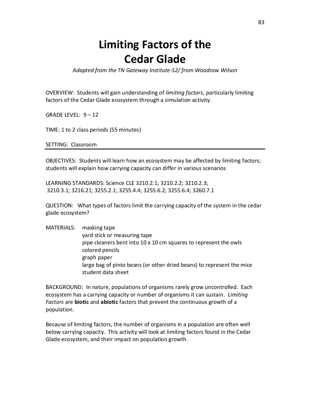 Limiting Factors of the Cedar Glade | Lecture notes Ecology and ...
