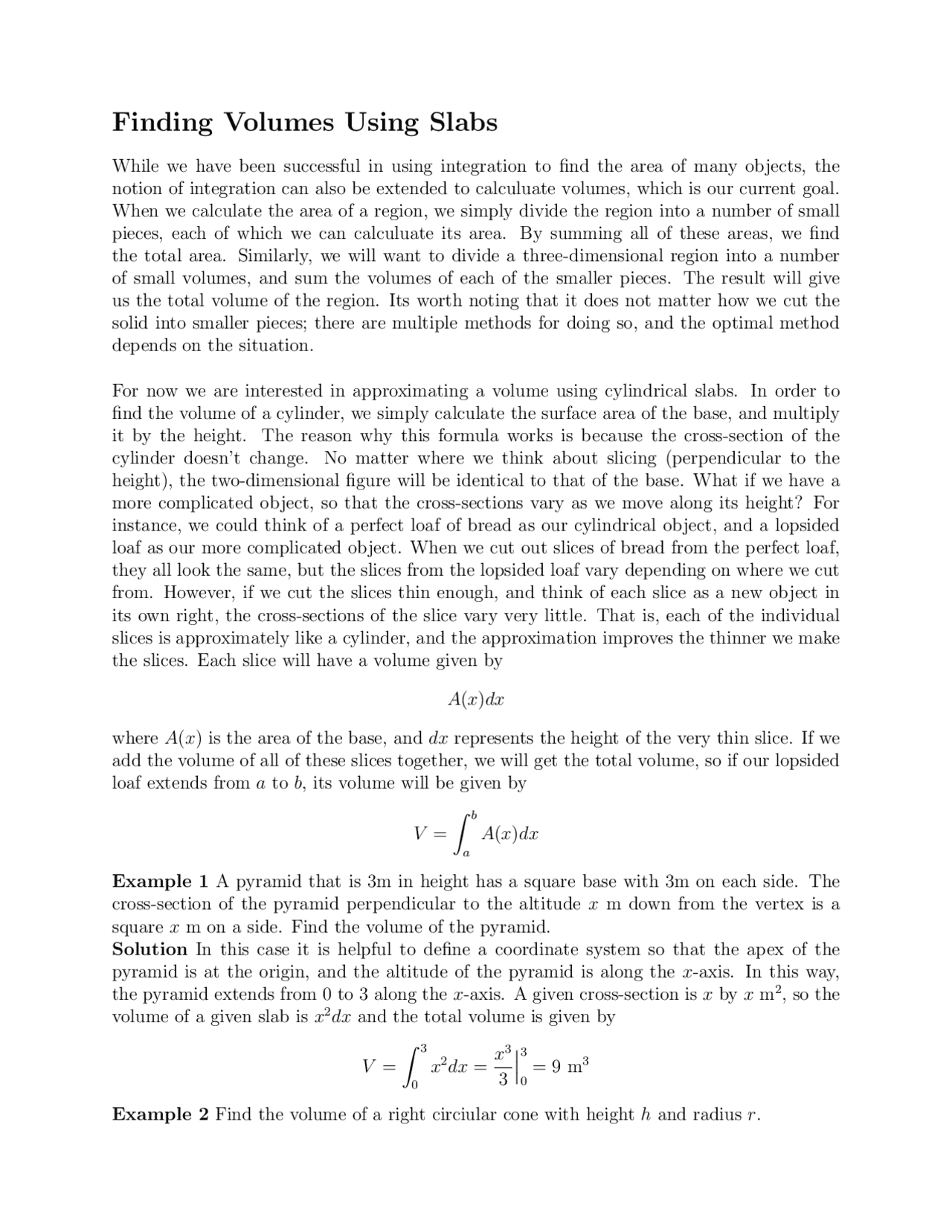 Finding Volumes Using Slabs Schemes And Mind Maps Calculus Docsity