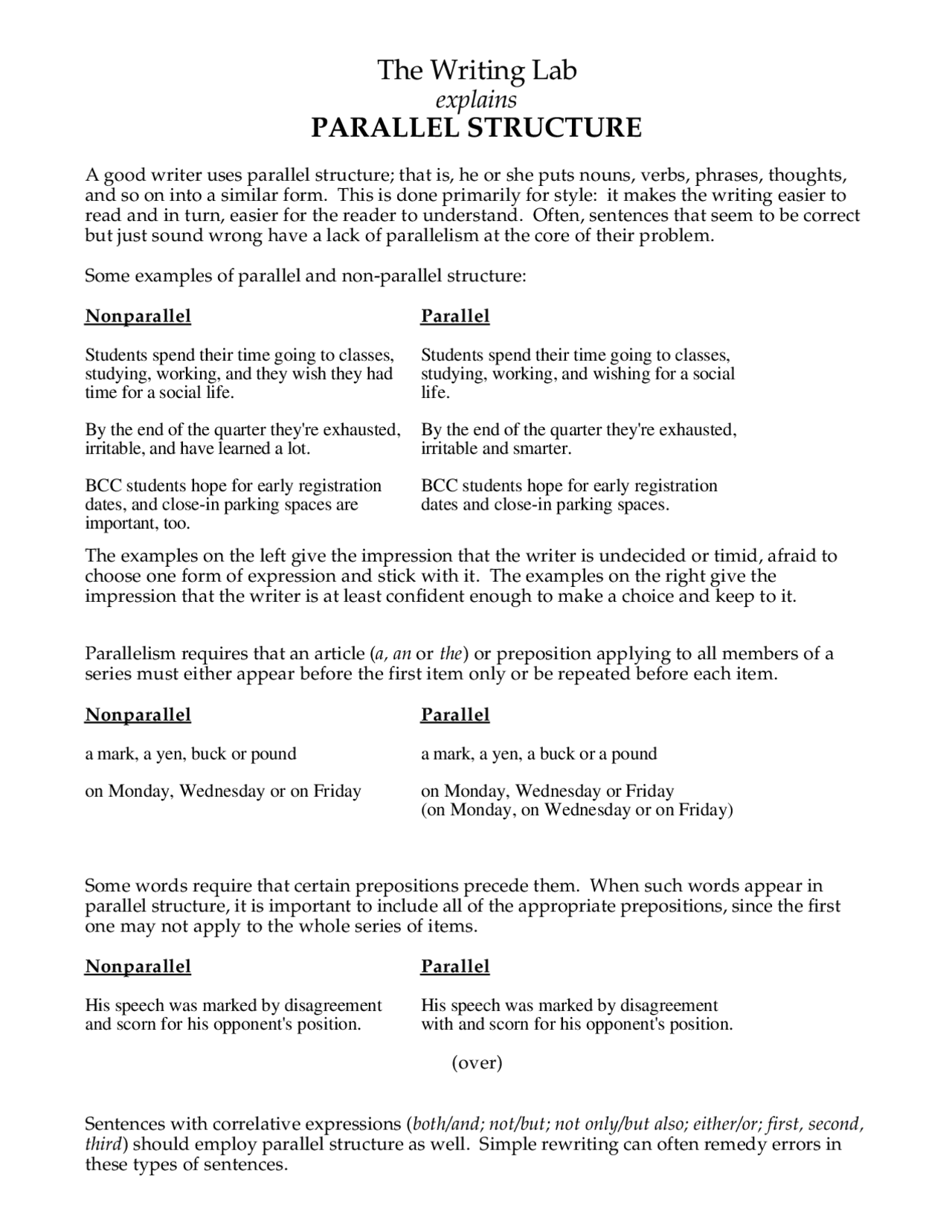 The Writing Lab Parallel Structure Slides Creative Writing Docsity