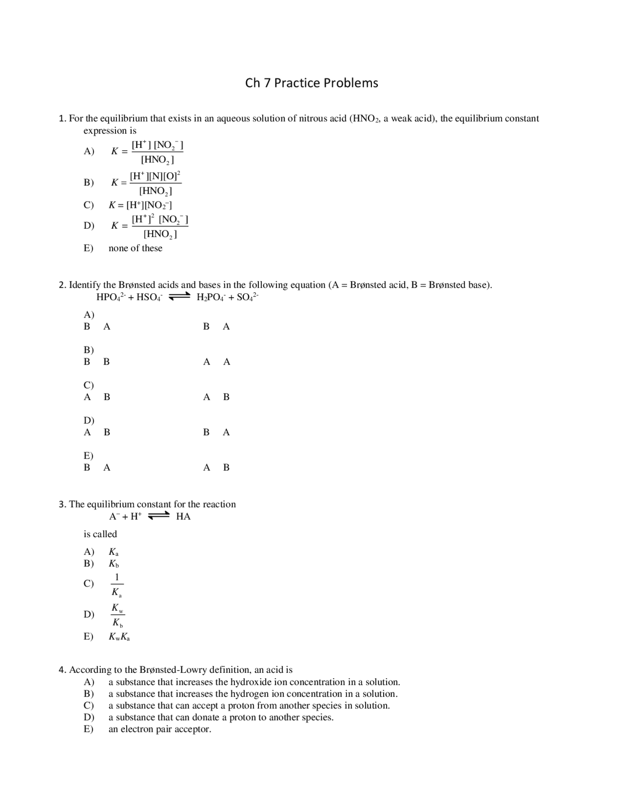 Ch 7 Practice Problems Lecture Notes Chemistry Docsity
