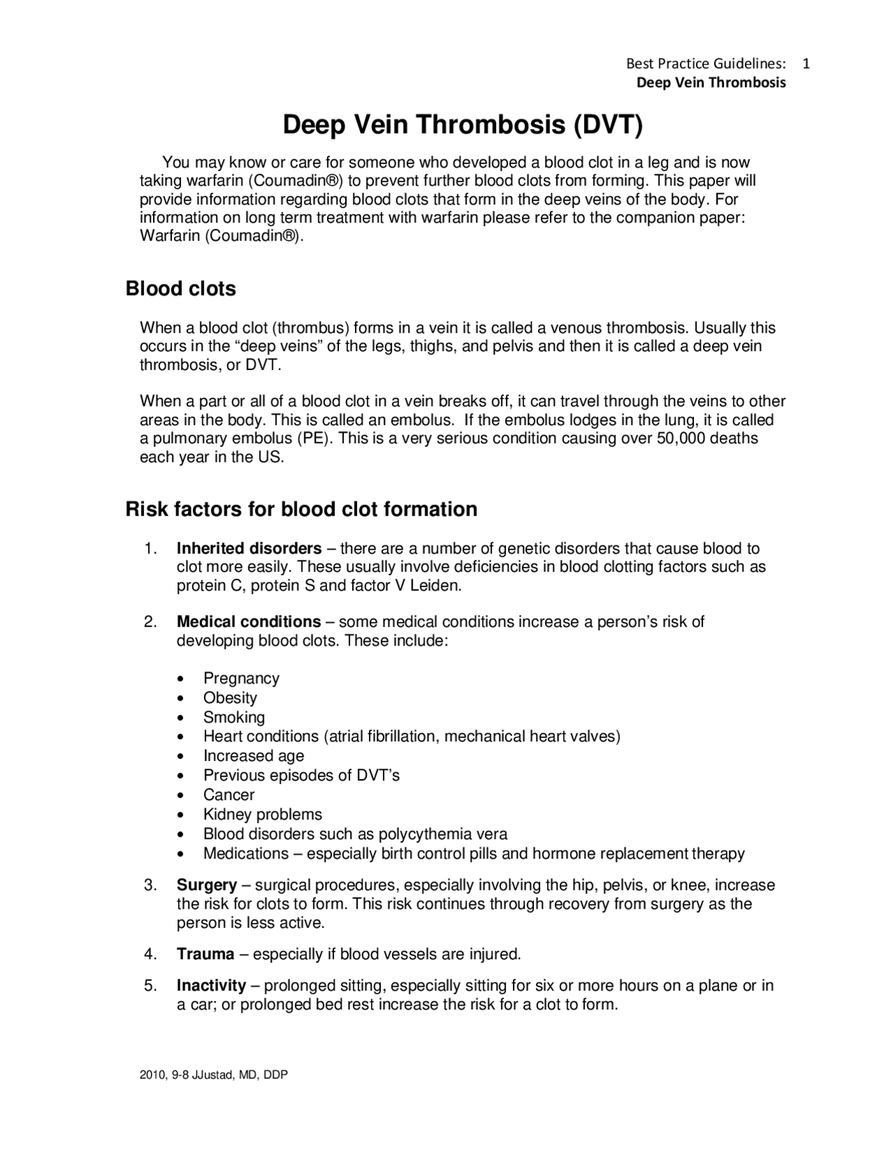 Deep Vein Thrombosis (DVT) | Summaries History | Docsity