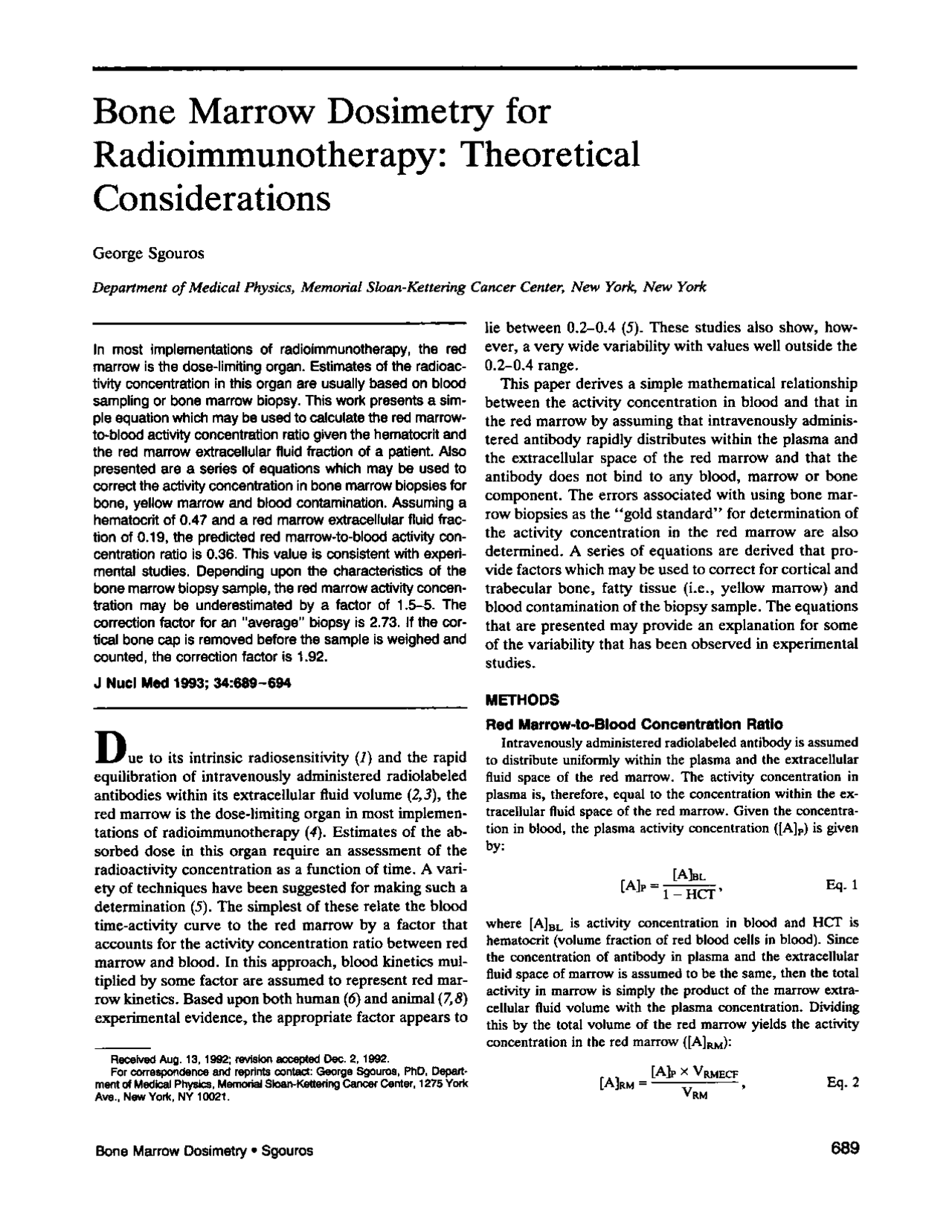 Bone Marrow Dosimetry for Radioimmunotherapy | Lecture notes Nuclear ...