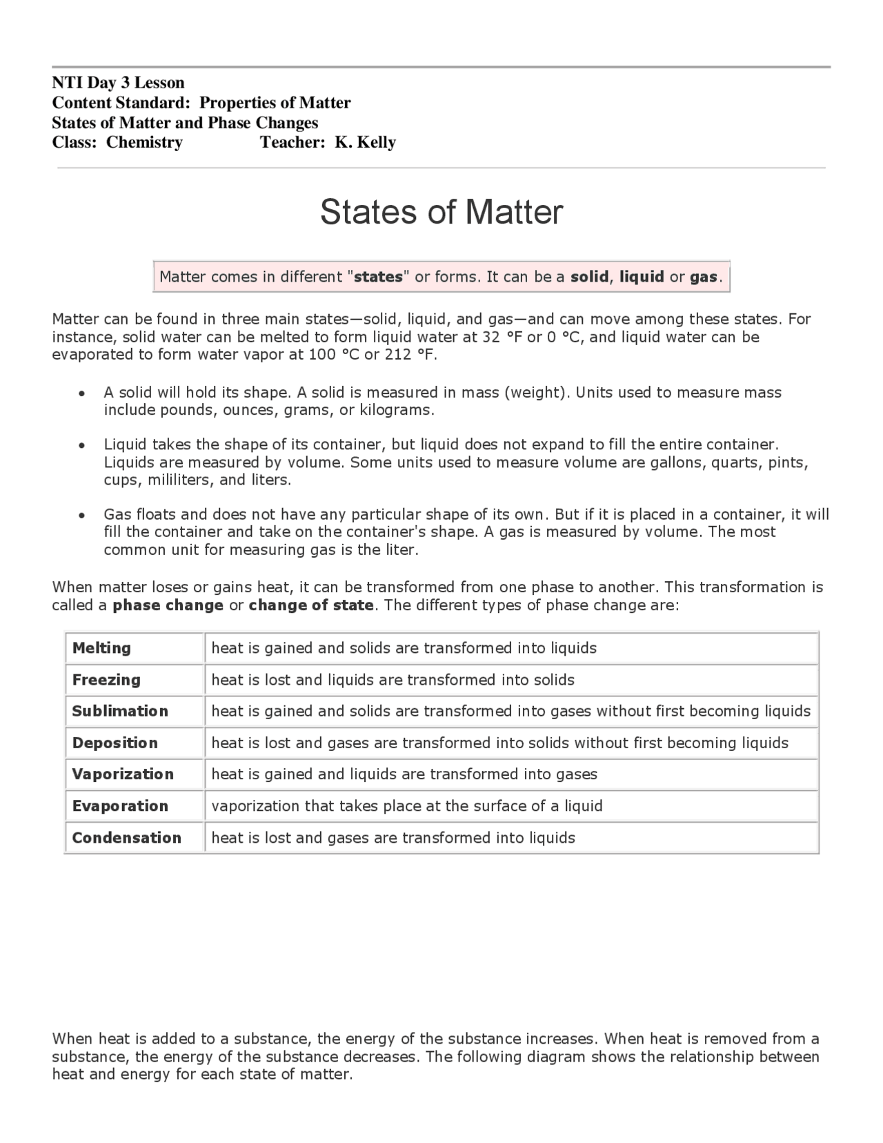 States of Matter | Lecture notes Chemistry | Docsity