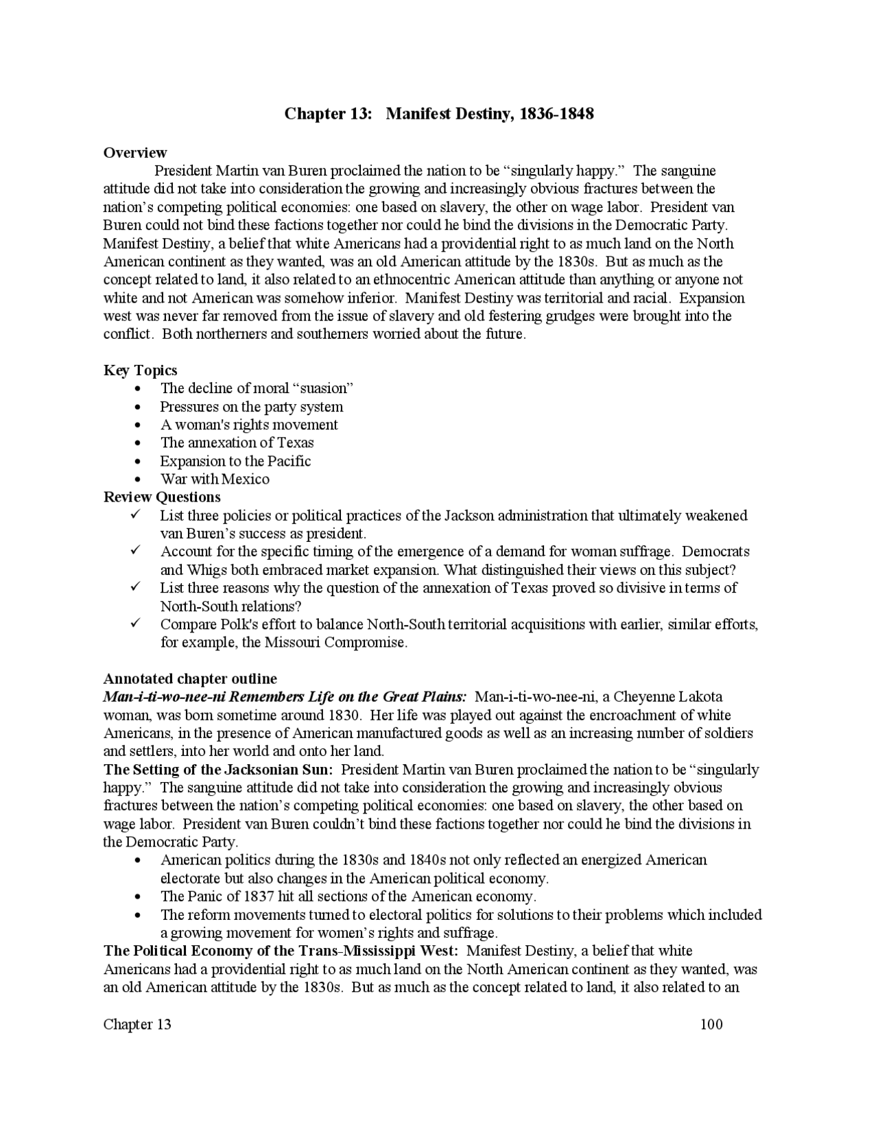 Chapter 13: Manifest Destiny, 1836-1848 | Study notes Political Economy ...
