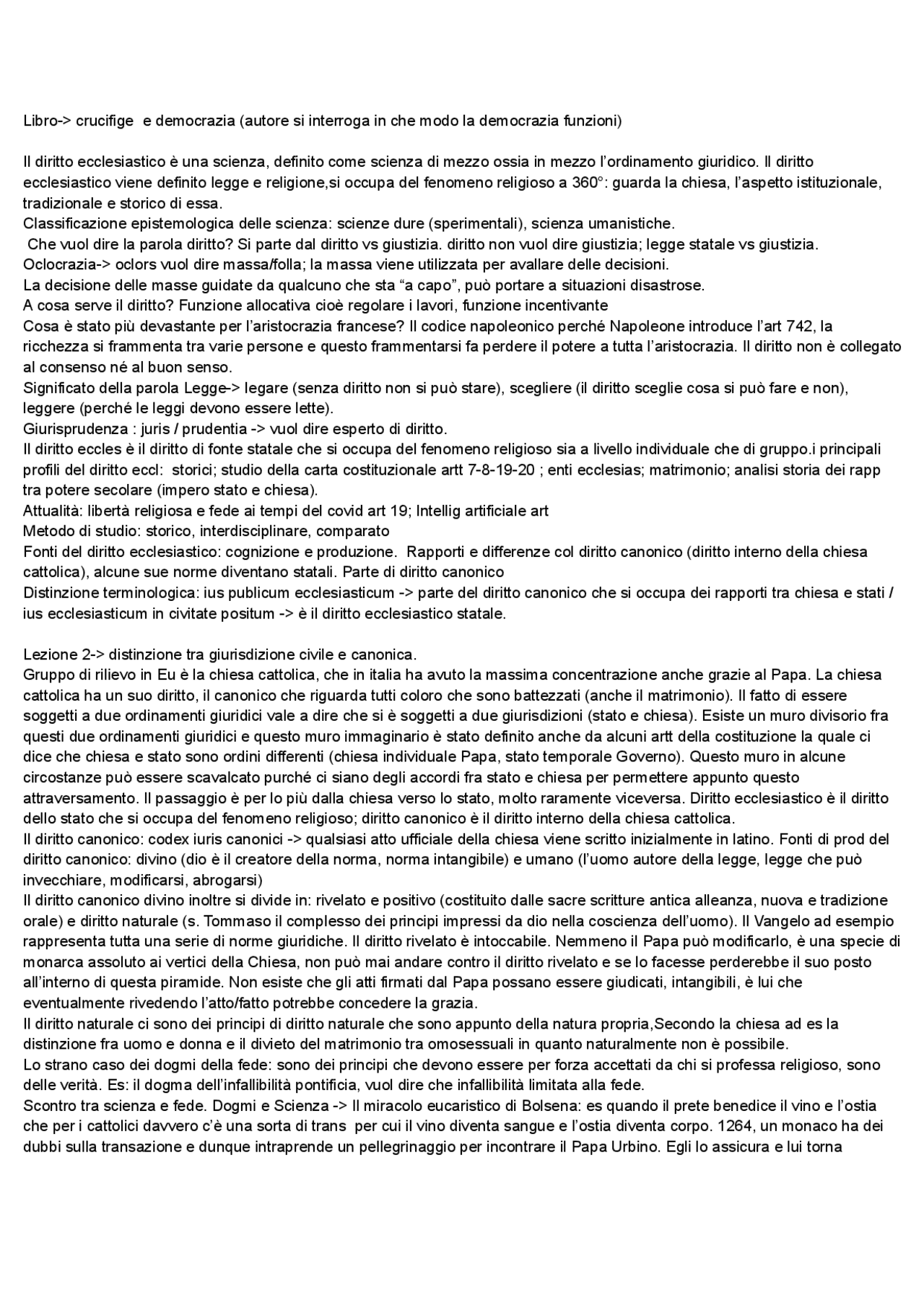 Diritto Ecclesiastico Completo Sbobinature Di Diritto Ecclesiastico