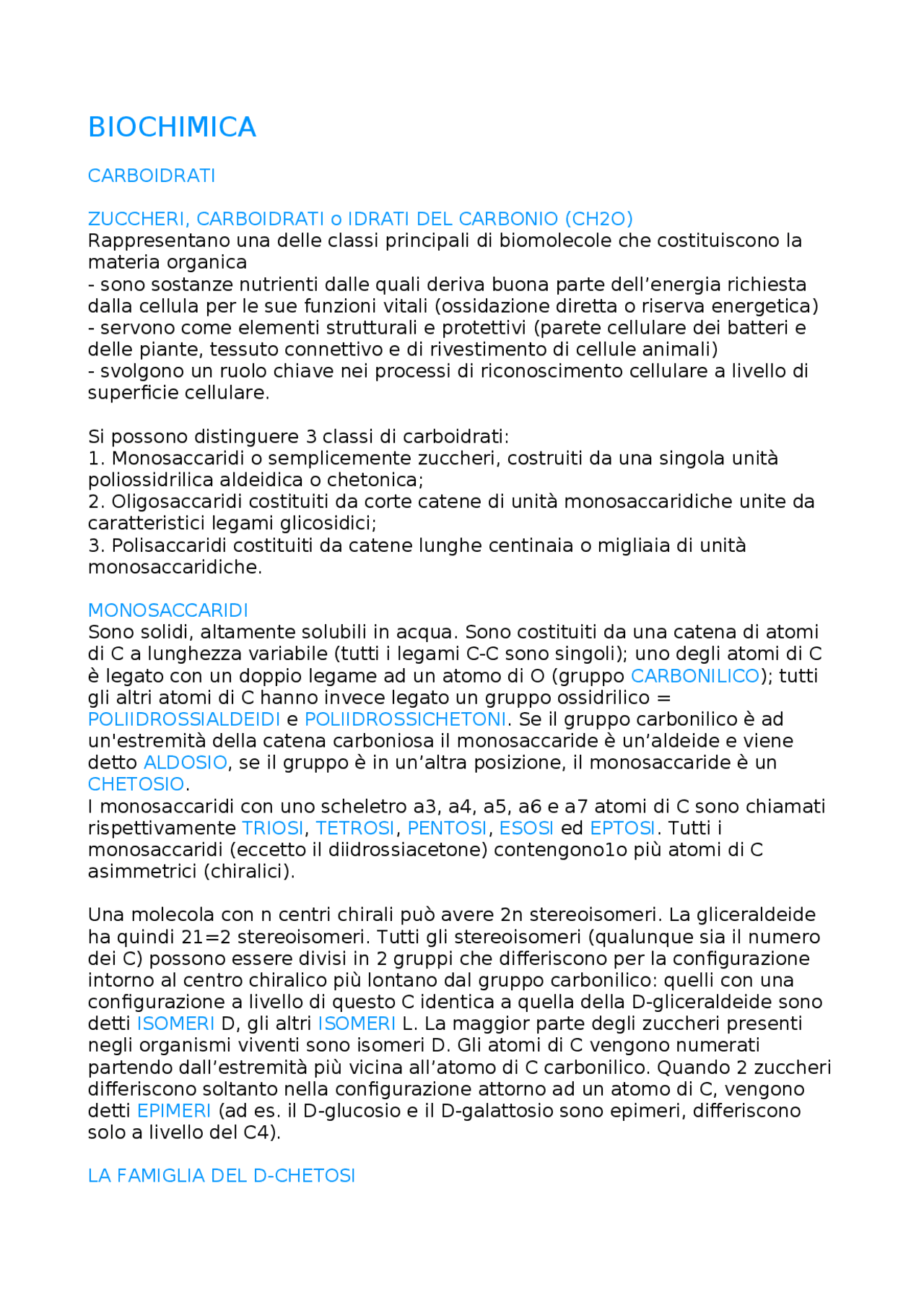 Biochimica infermieristica | Sbobinature di Biochimica | Docsity