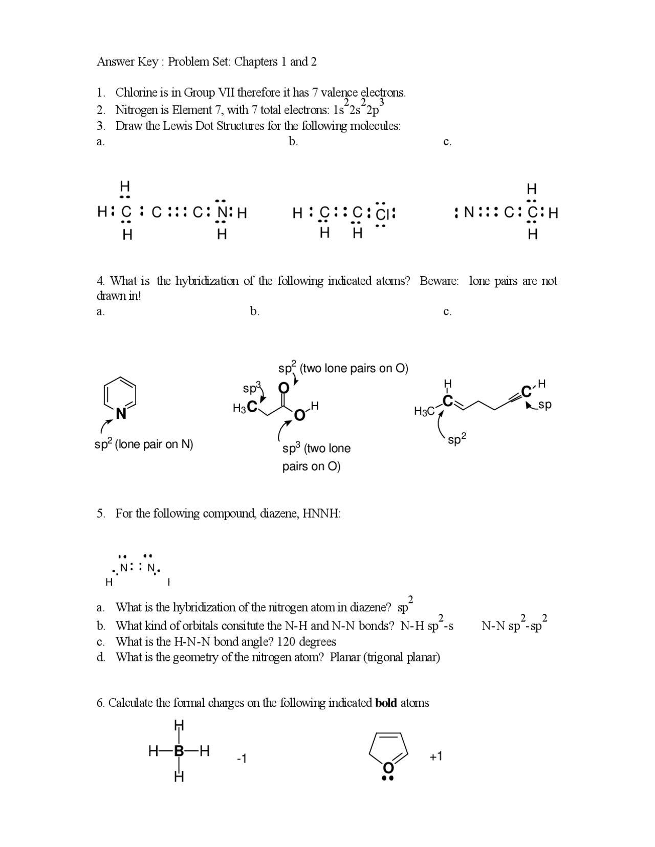 Chemistry Problem Set: Chapters 1 and 2 Answer Key | Summaries Geometry ...