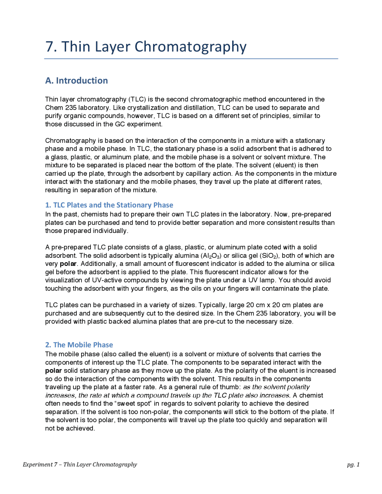 7 Thin Layer Chromatography Lecture Notes Chemistry Docsity