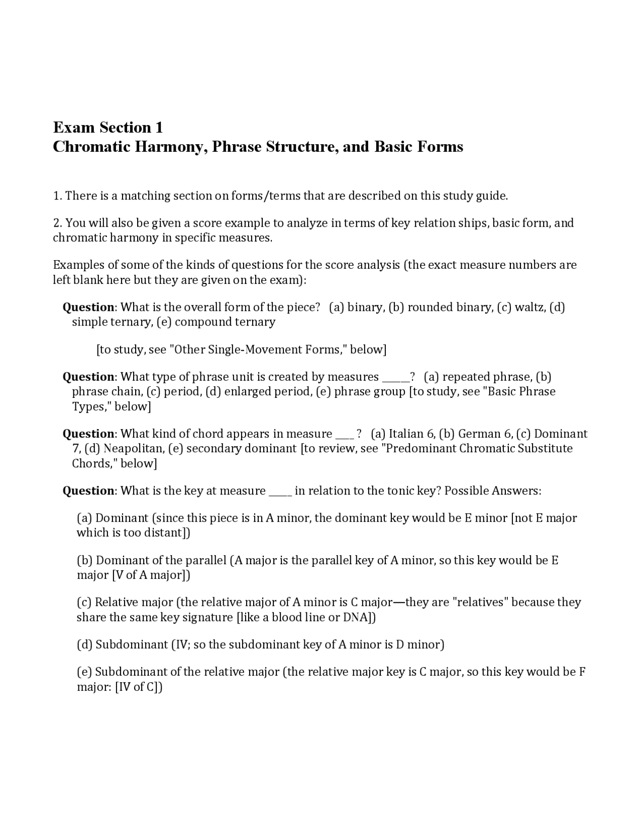 Exam Section 1 Chromatic Harmony, Phrase Structure, and ... | Exercises Design | Docsity