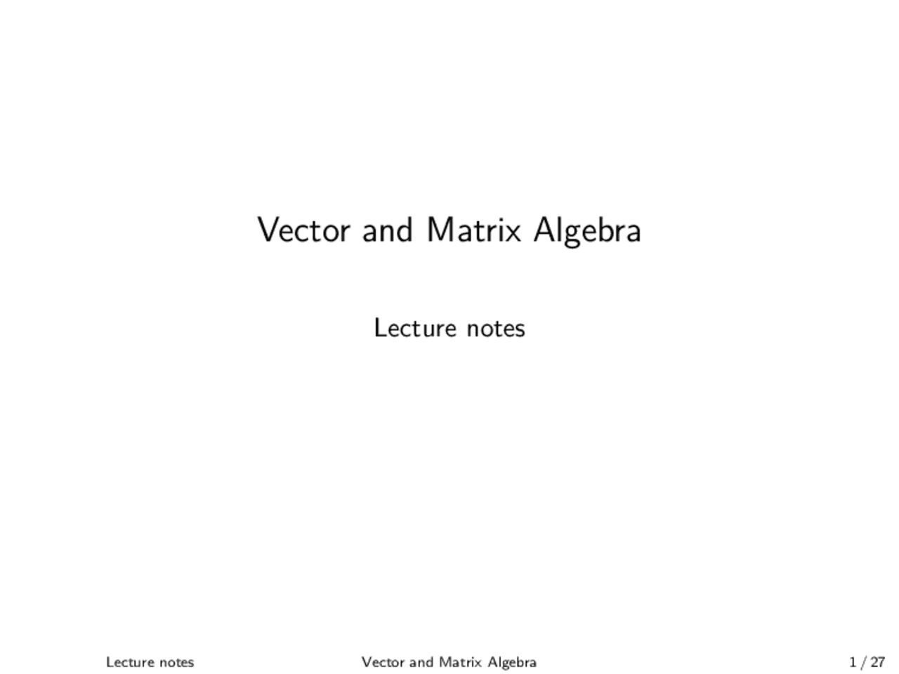 Vector and Matrix Algebra | Exams Algebra | Docsity