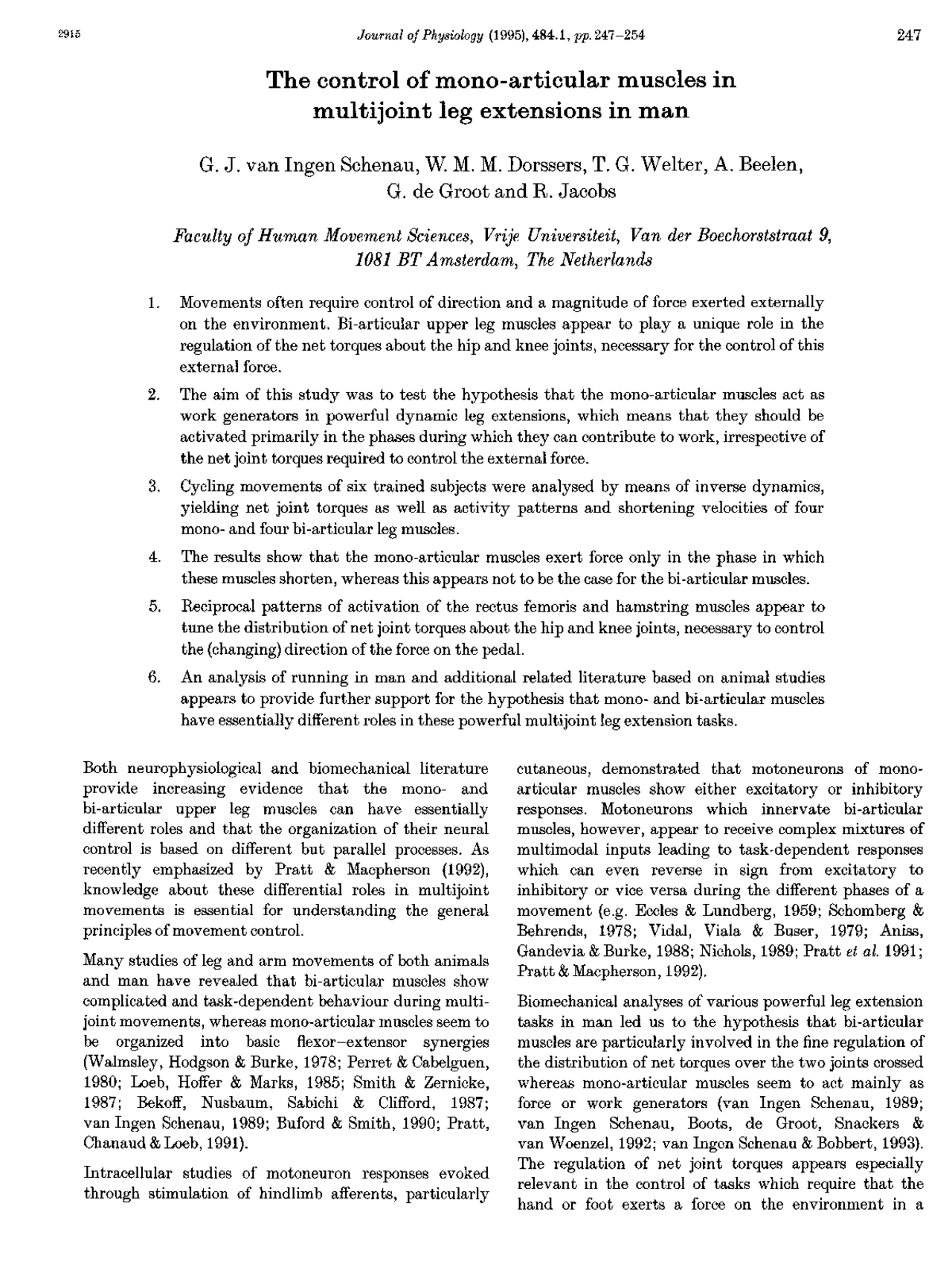 The control of mono-articular muscles in multijoint leg ... | Exercises ...