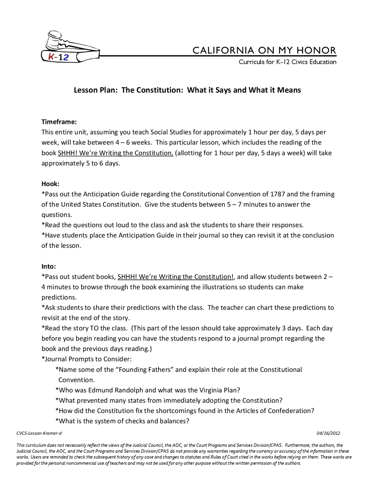 Lesson Plan: The Constitution: What it Says and What it Means | Lecture ...