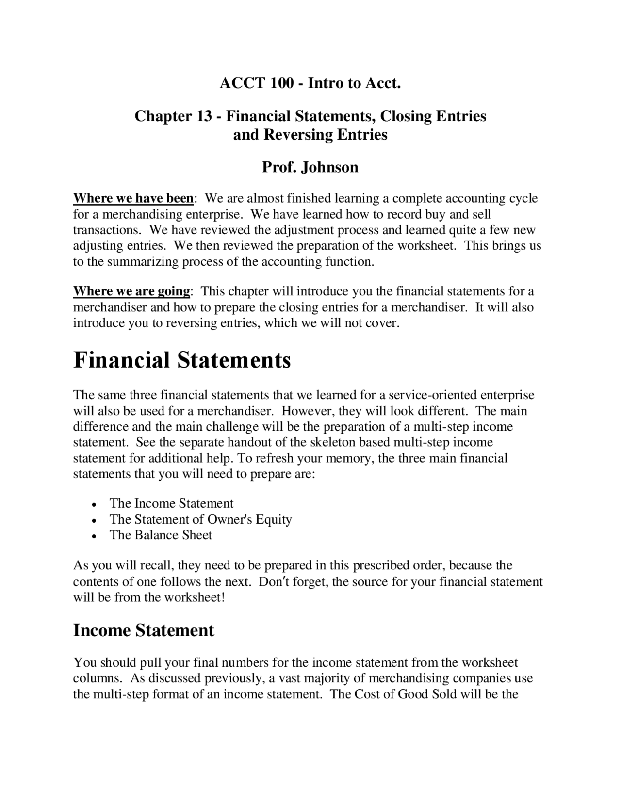 Financial Statements Slides Accounting Docsity