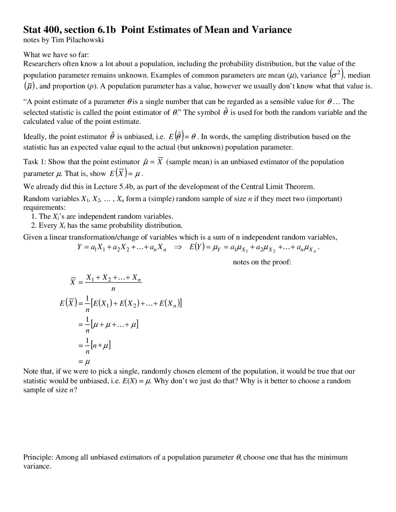 Stat 400, section 6.1b Point Estimates of Mean and Variance ...