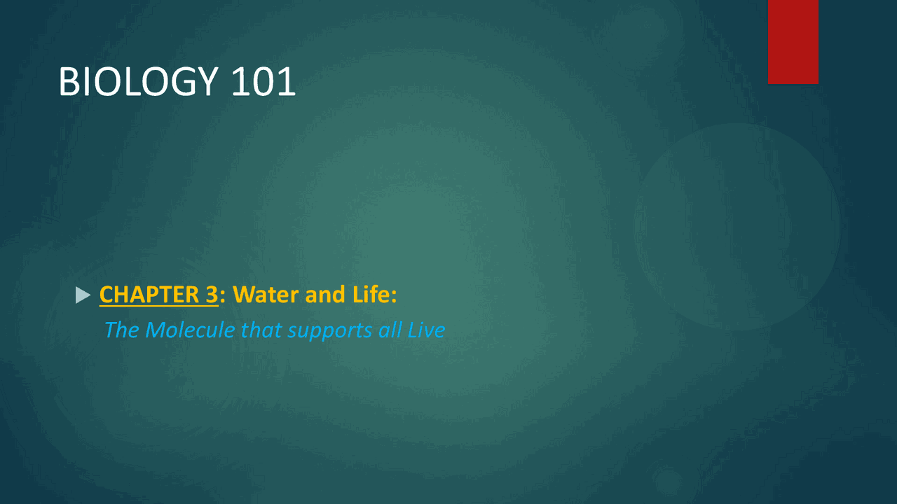 Water and Life: | Lecture notes Biology | Docsity