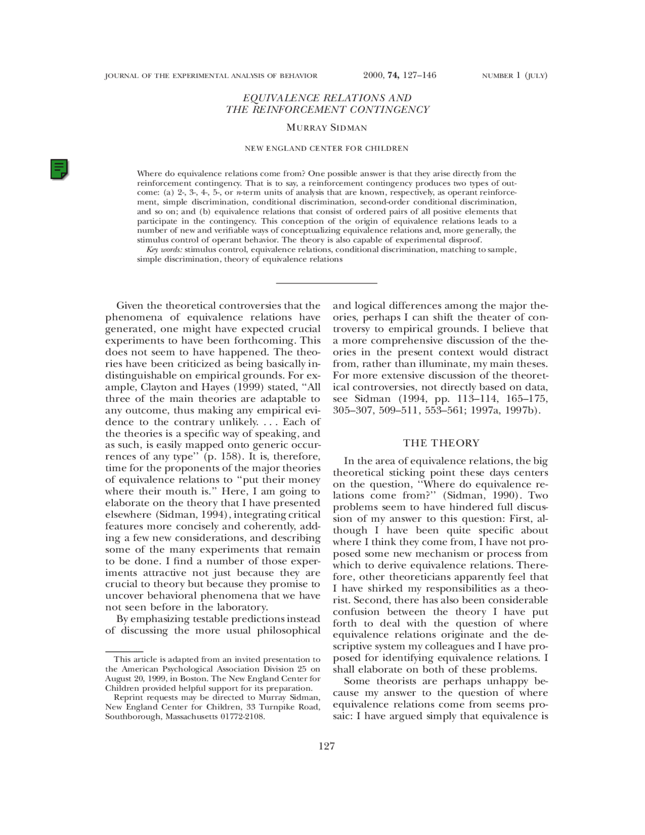 Equivalence Relations And The Reinforcement Contingency Slides