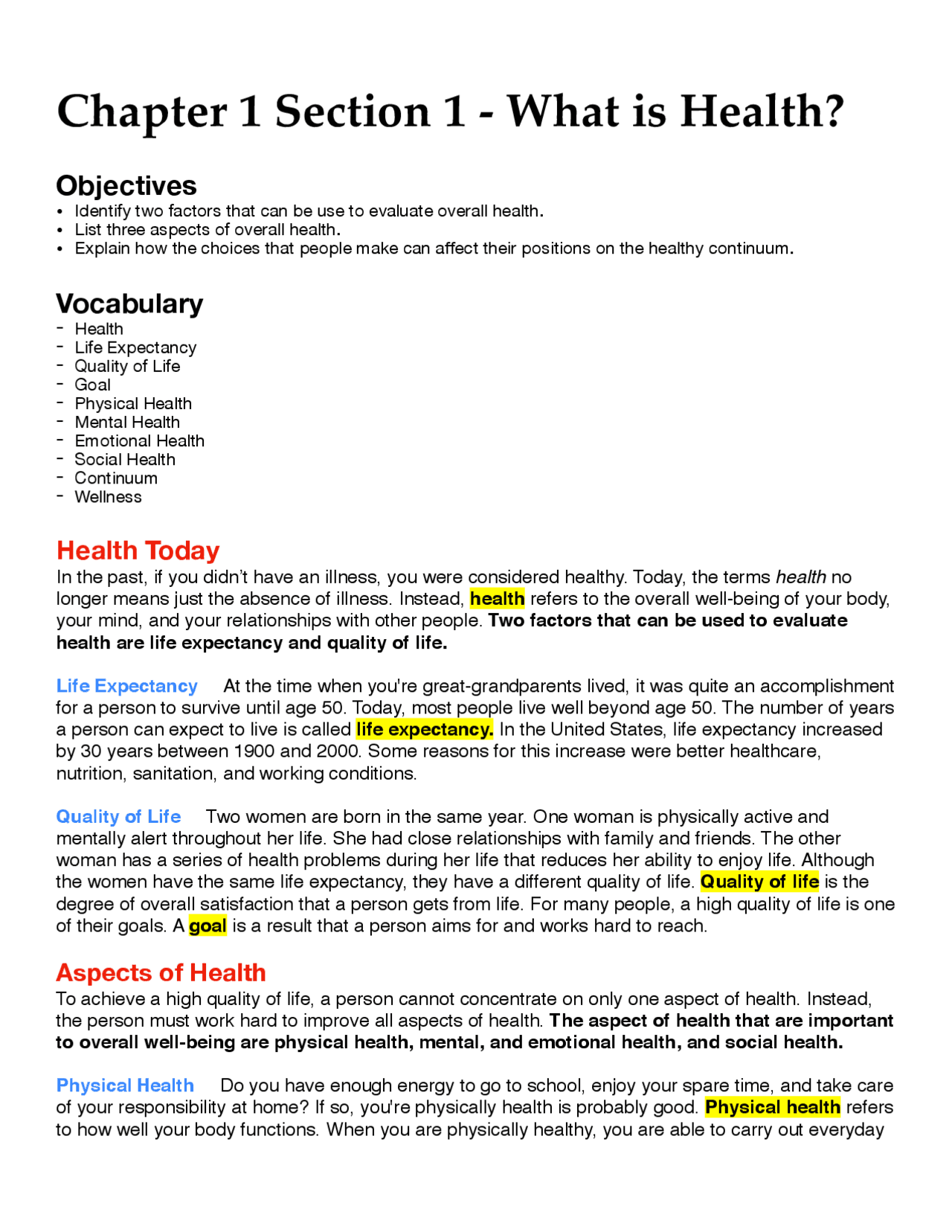 Chapter 1 Section 1 Slides Nutrition Docsity