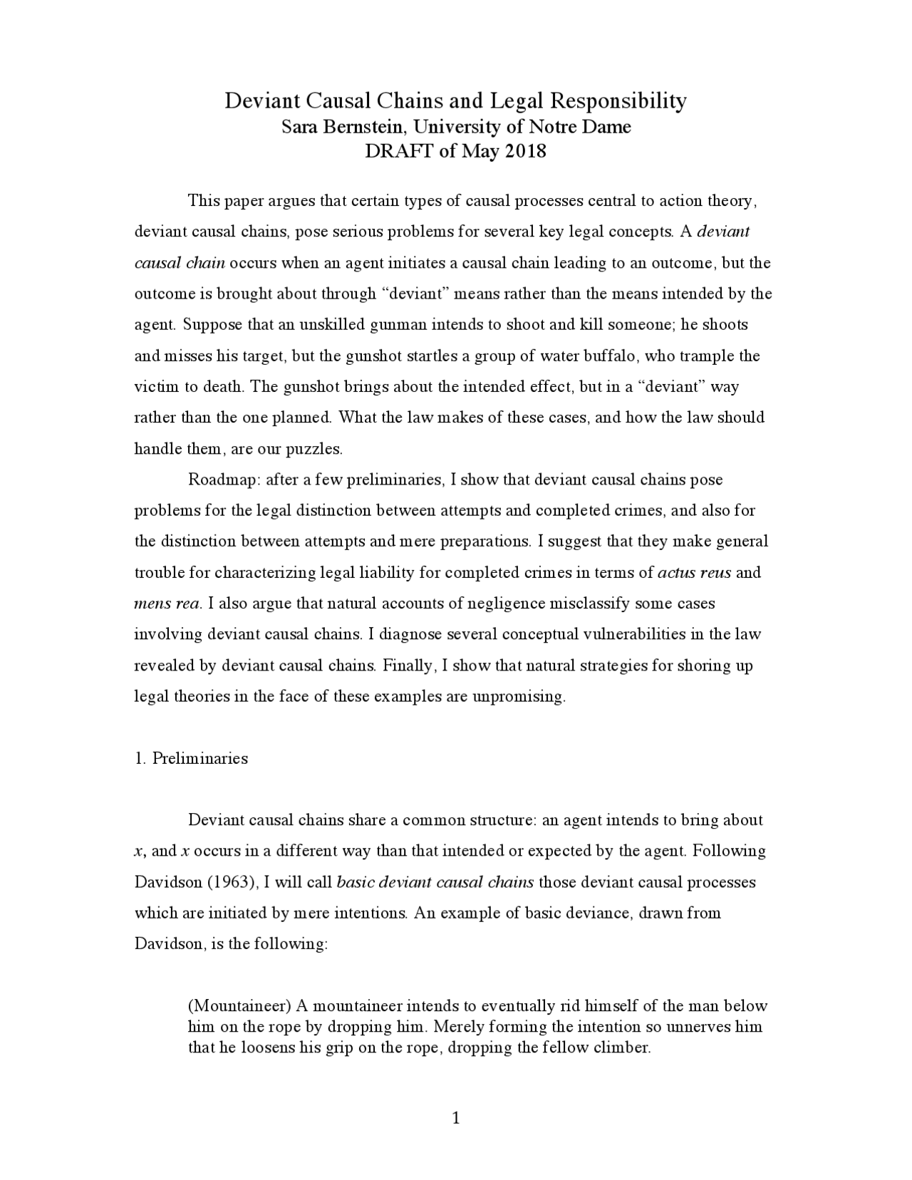 Deviant Causal Chains and Legal Responsibility | Slides Law | Docsity