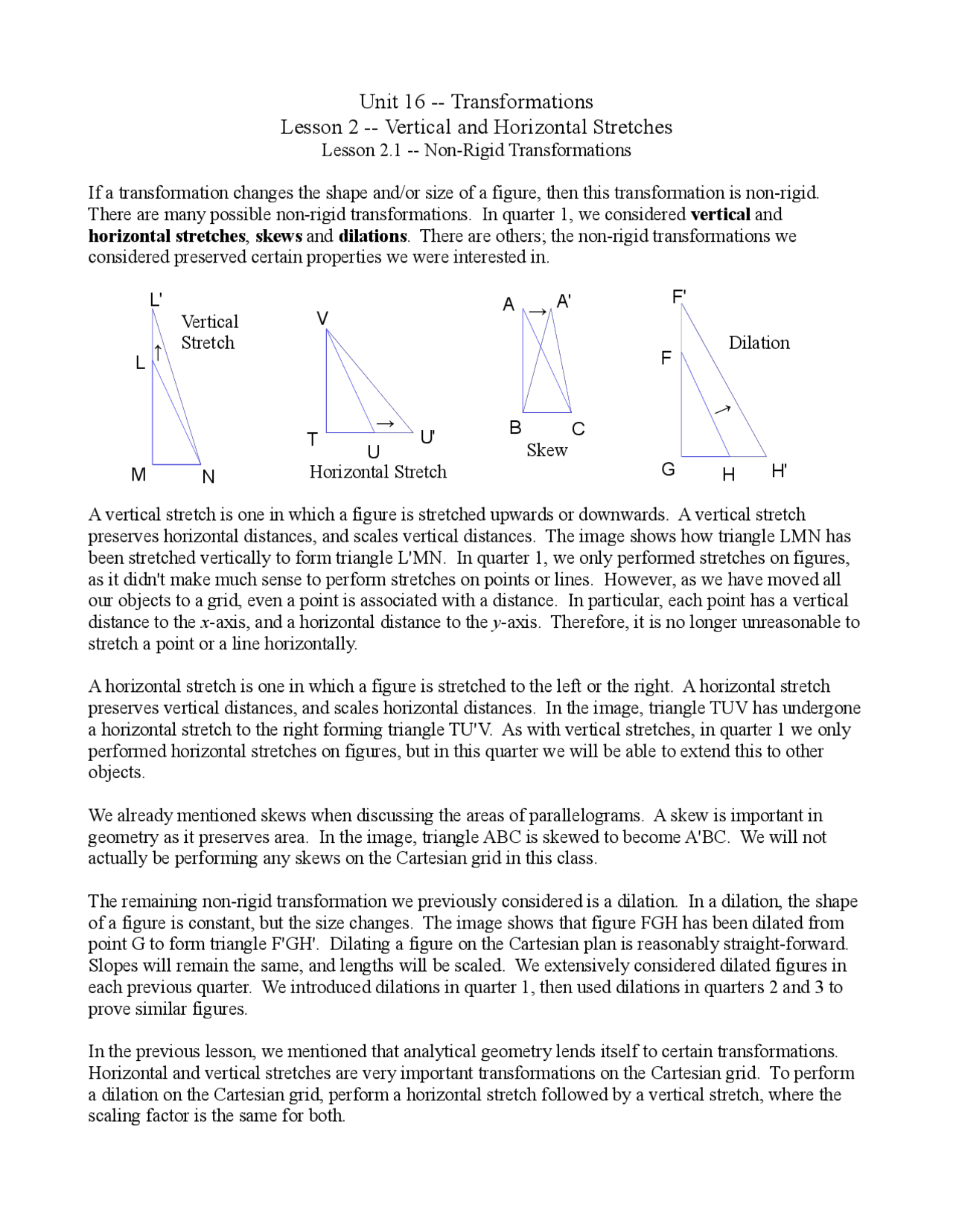 Transformations Lesson 2 -- Vertical and Horizontal Stretches | Summaries Geometry | Docsity