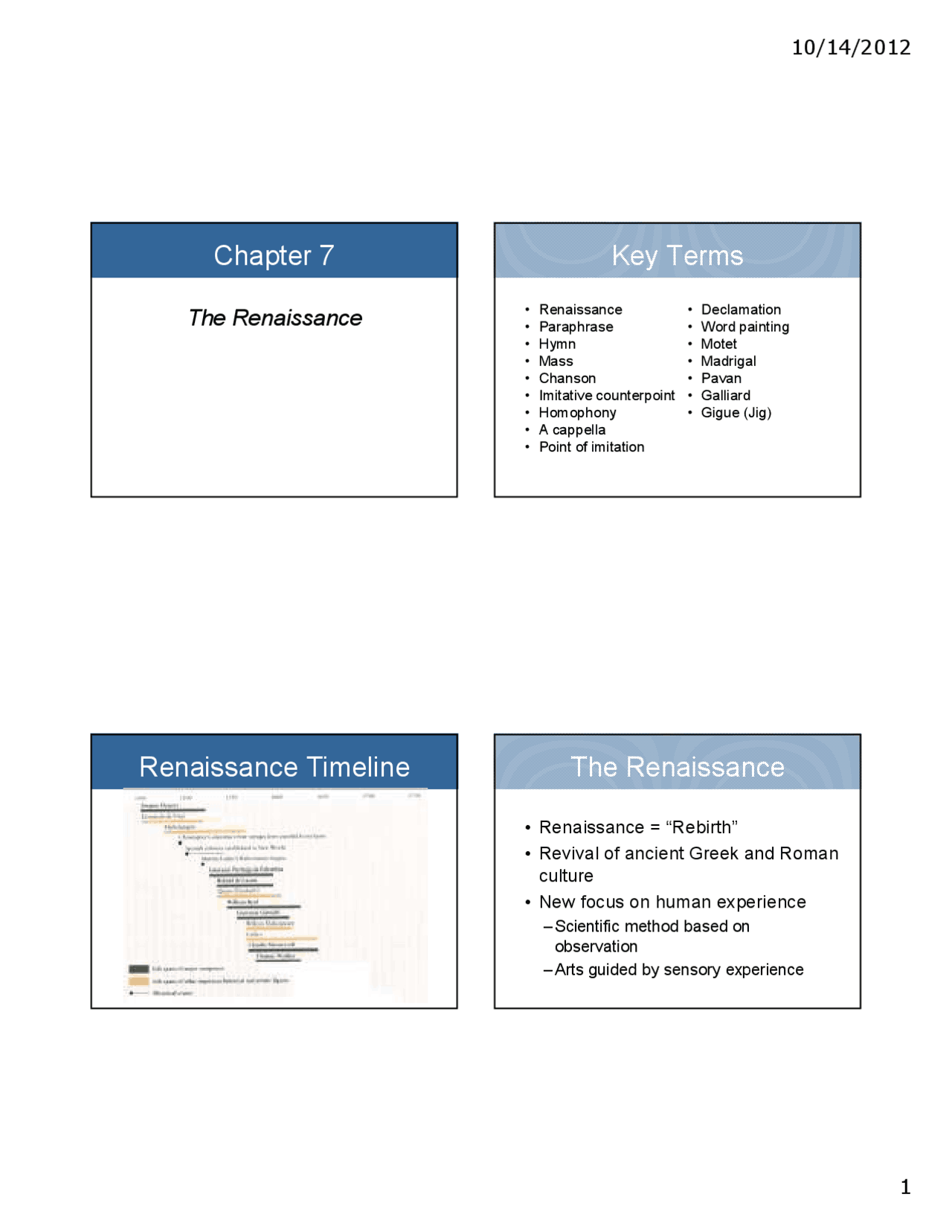 Chapter 7 Renaissance Powerpoints.pdf | Exercises Music | Docsity