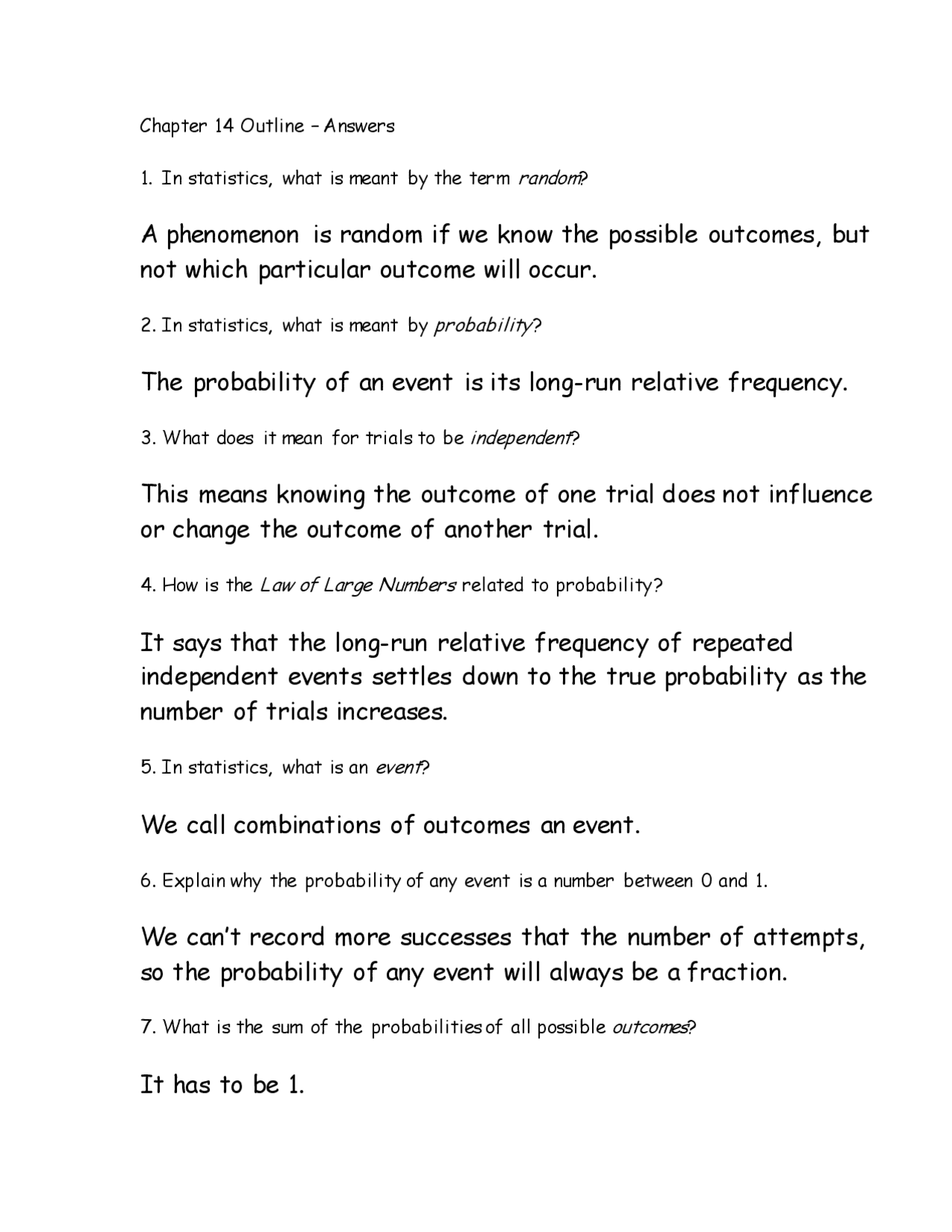 Chapter 14 Outline Answers Slides Statistics Docsity