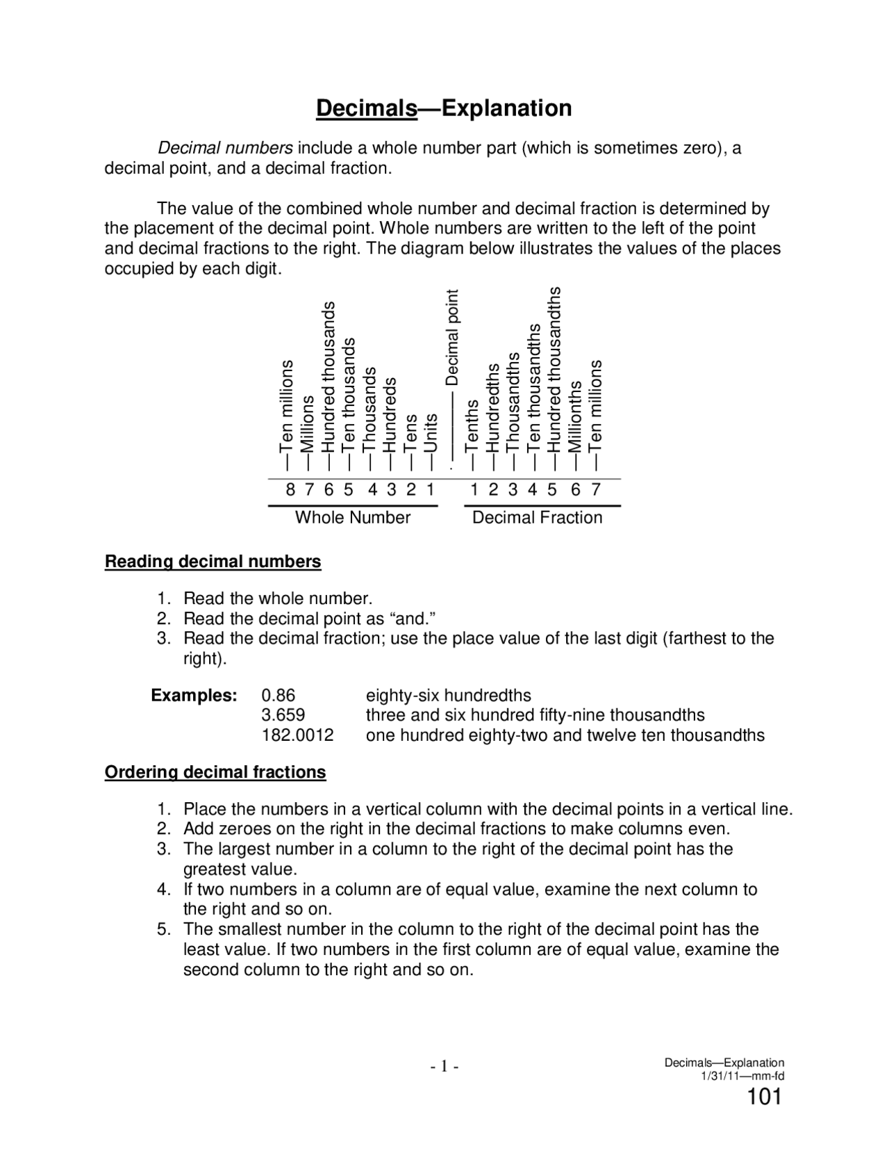 101 Decimals—Explanation | Summaries Number Theory | Docsity