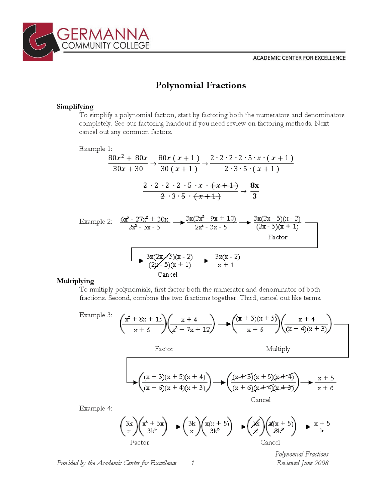 Polynomial Fractions | Study notes Elementary Mathematics | Docsity